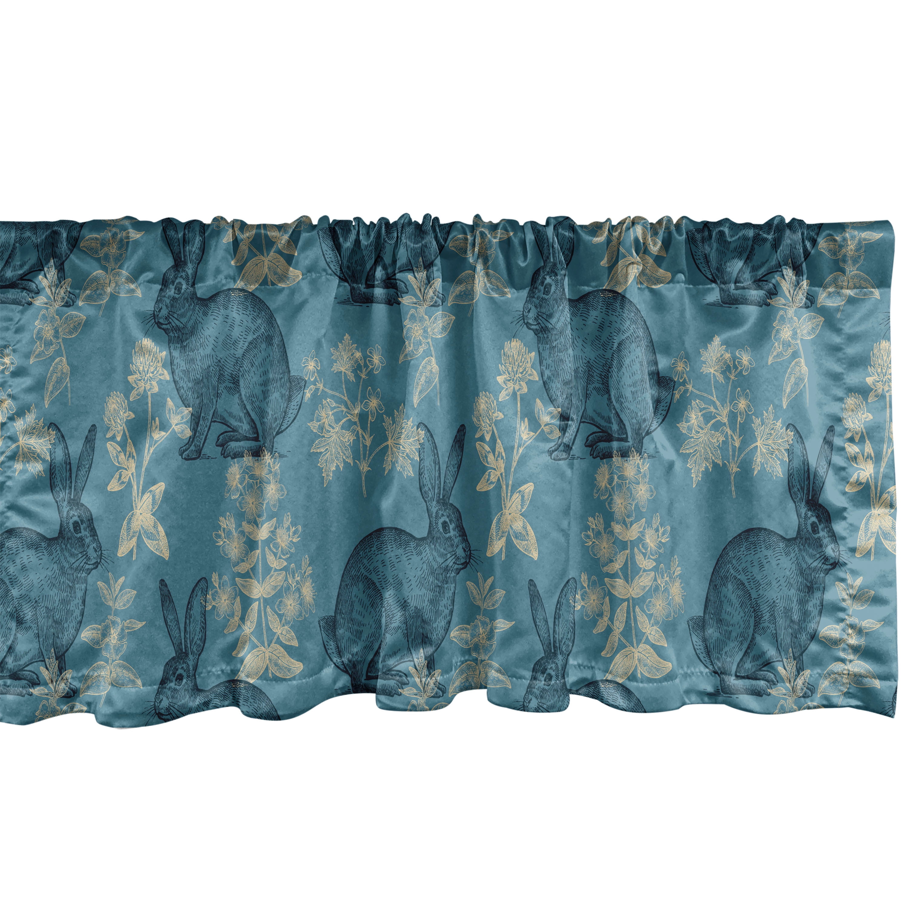 Ambesonne Nature Window Valance, Rabbits and Flowers Pattern, 42" x 18 ...