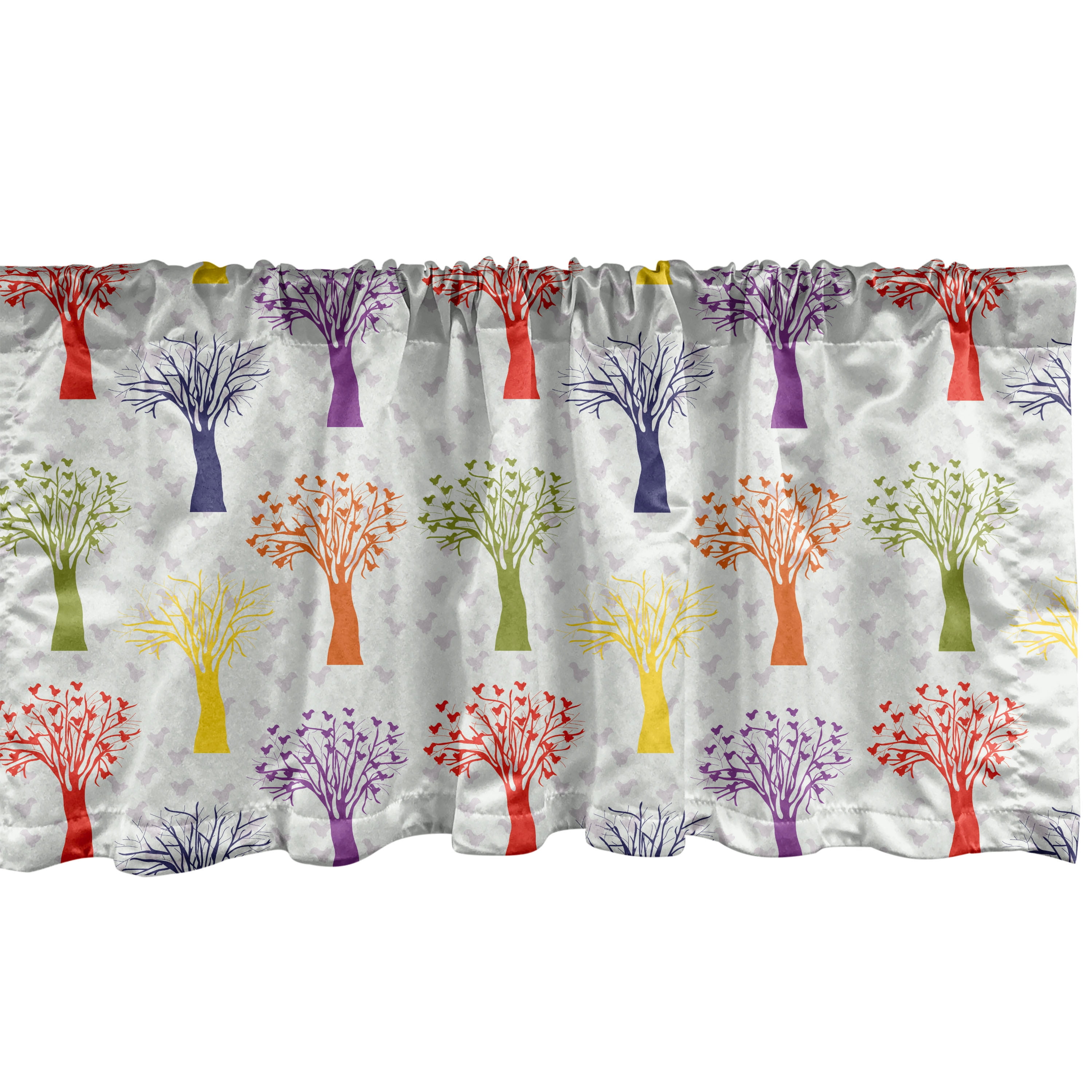 Ambesonne Nature Window Valance, Sparrows and Colorful Trees, 42" x 12 ...