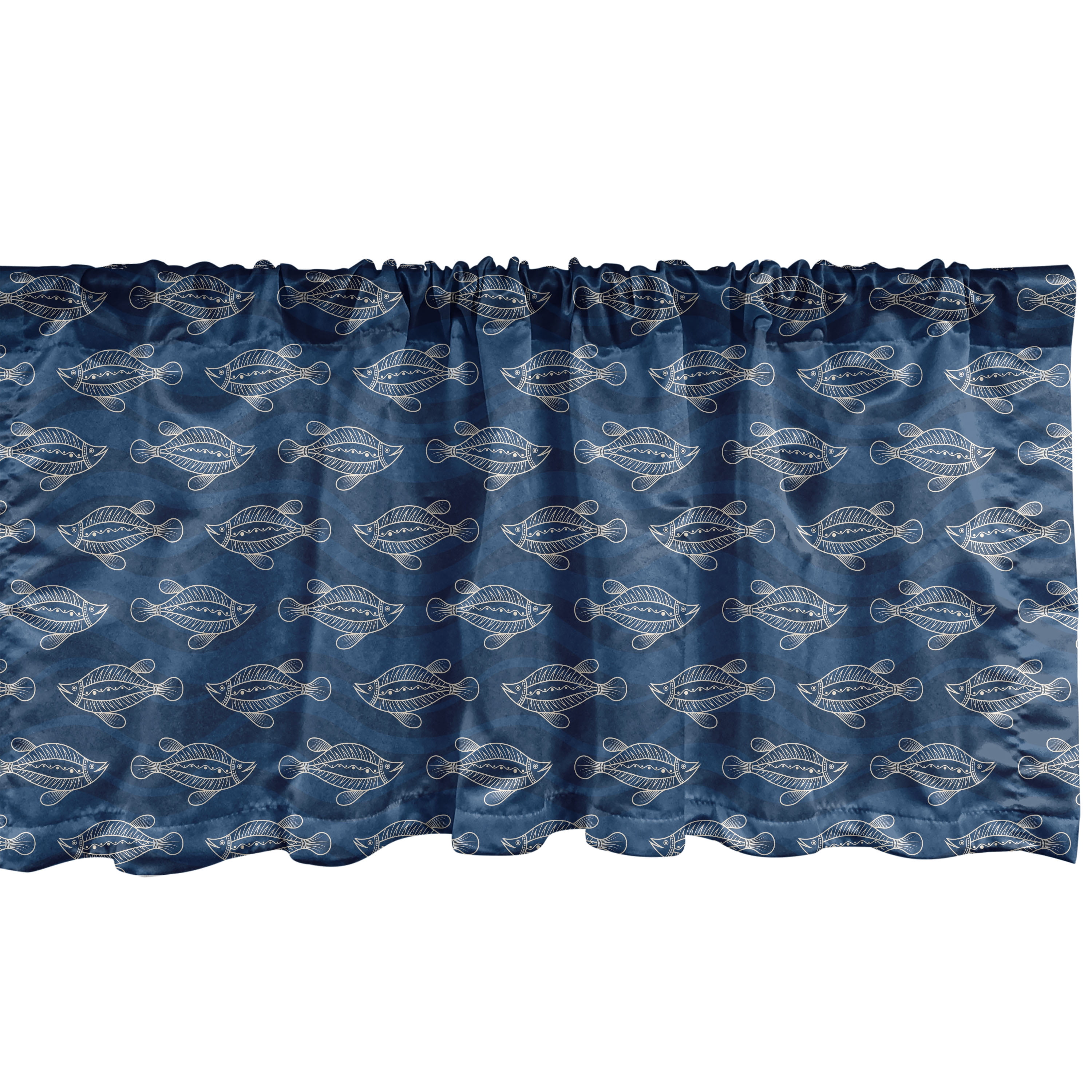 Ambesonne Nature Window Valance, Wave Pattern and Fish Motifs, 42" x 18 ...