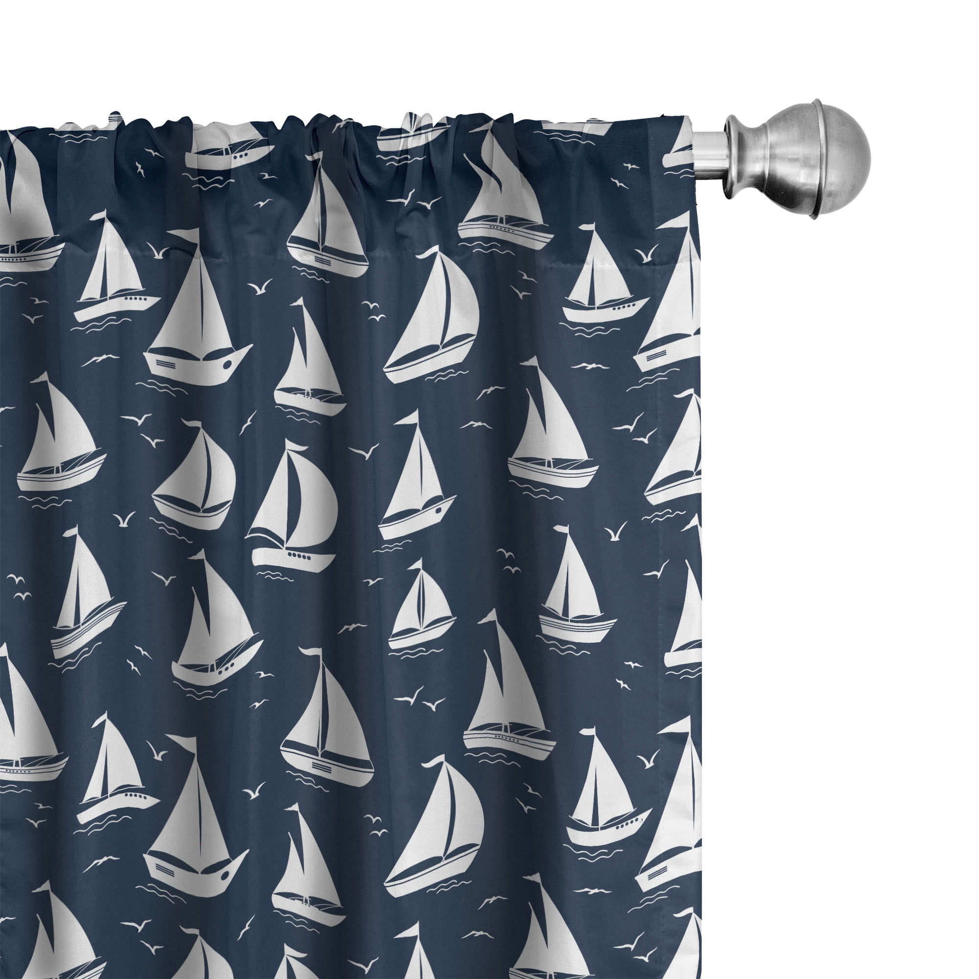 Ambesonne Nautical 4-Panel Curtains, Sailboats and Seagulls, 56"x63 ...