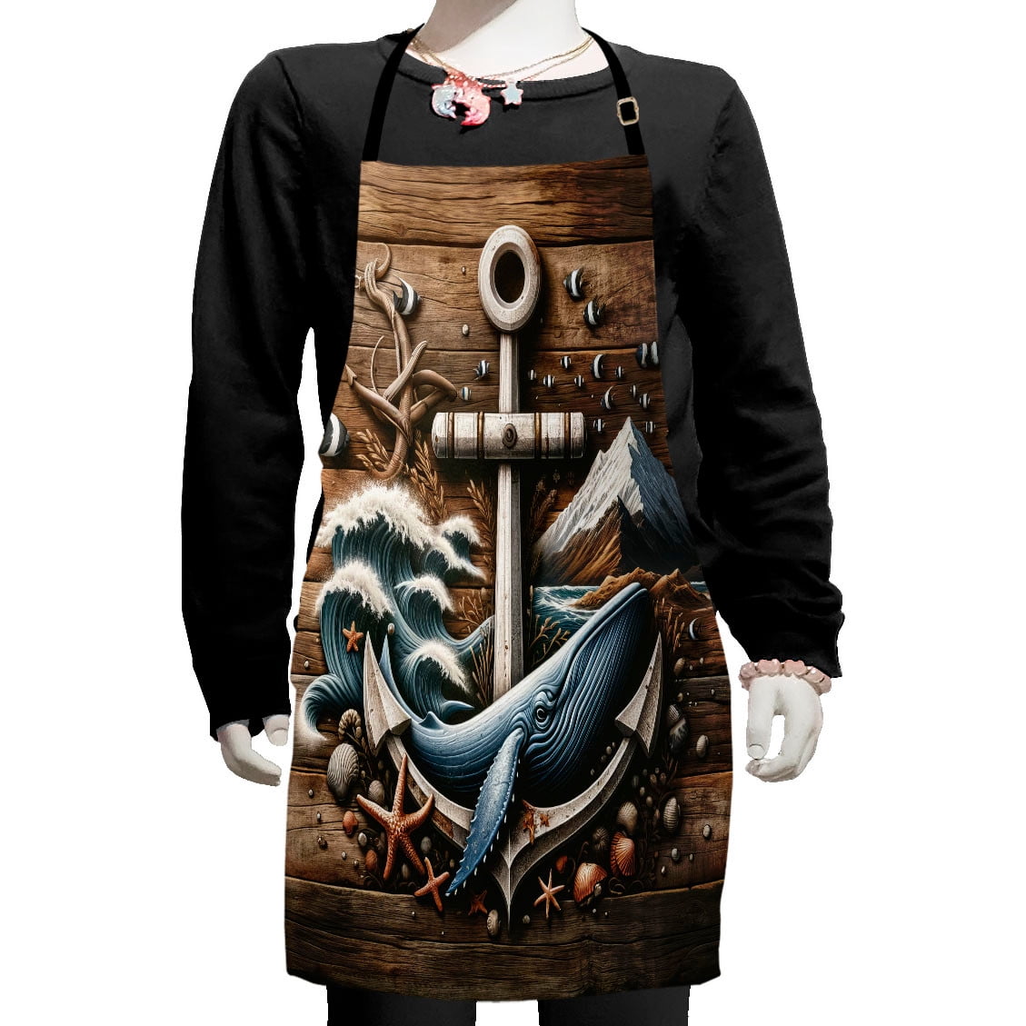 Ambesonne Nautical Apron with Adjustable Ties, Rustic Maritime Anchor ...