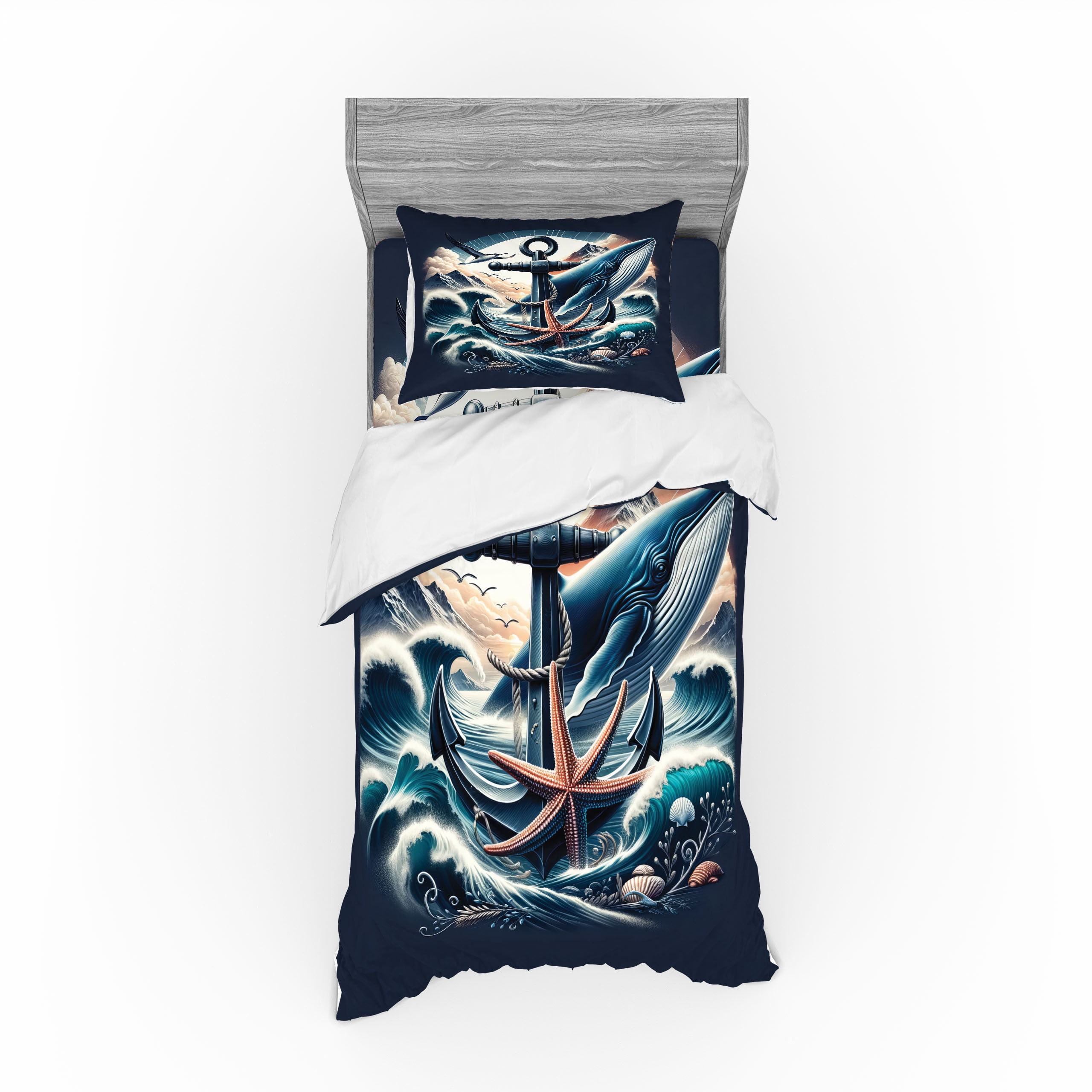 Ambesonne Nautical Bedding Set 3 Pcs, Marine Anchor and Seagull, Twin ...
