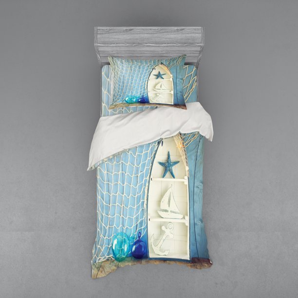 Ambesonne Nautical Bedding Set 3 Pcs, Marine Starfish, Twin, Blue White ...