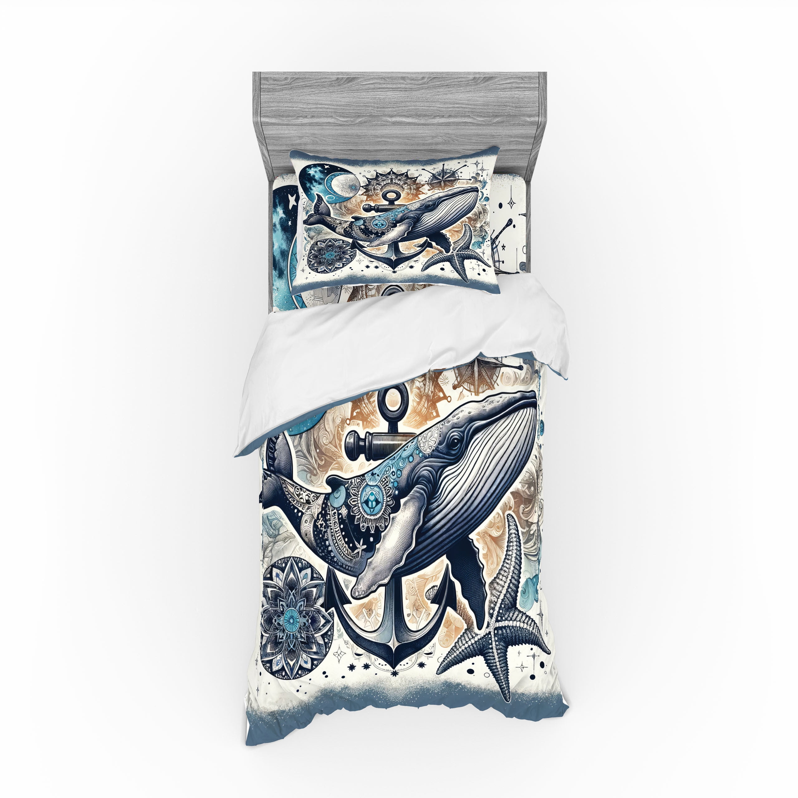 Ambesonne Nautical Bedding Set 3 Pcs, Whale Anchor Mandala Night, Twin ...