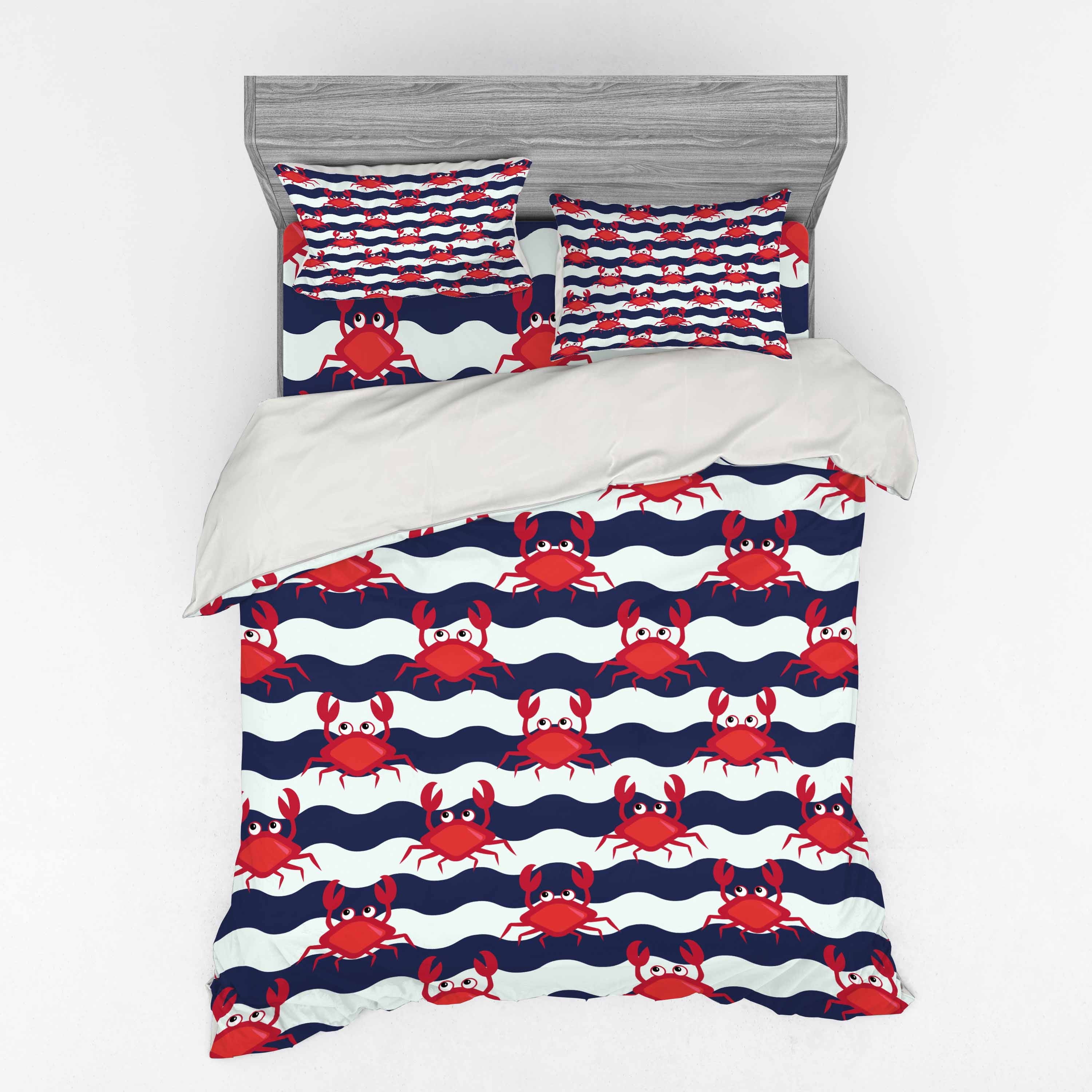 Ambesonne Nautical Bedding Set 4 Pcs, Crabs on Striped, Queen, Red and Navy Blue - Walmart.com