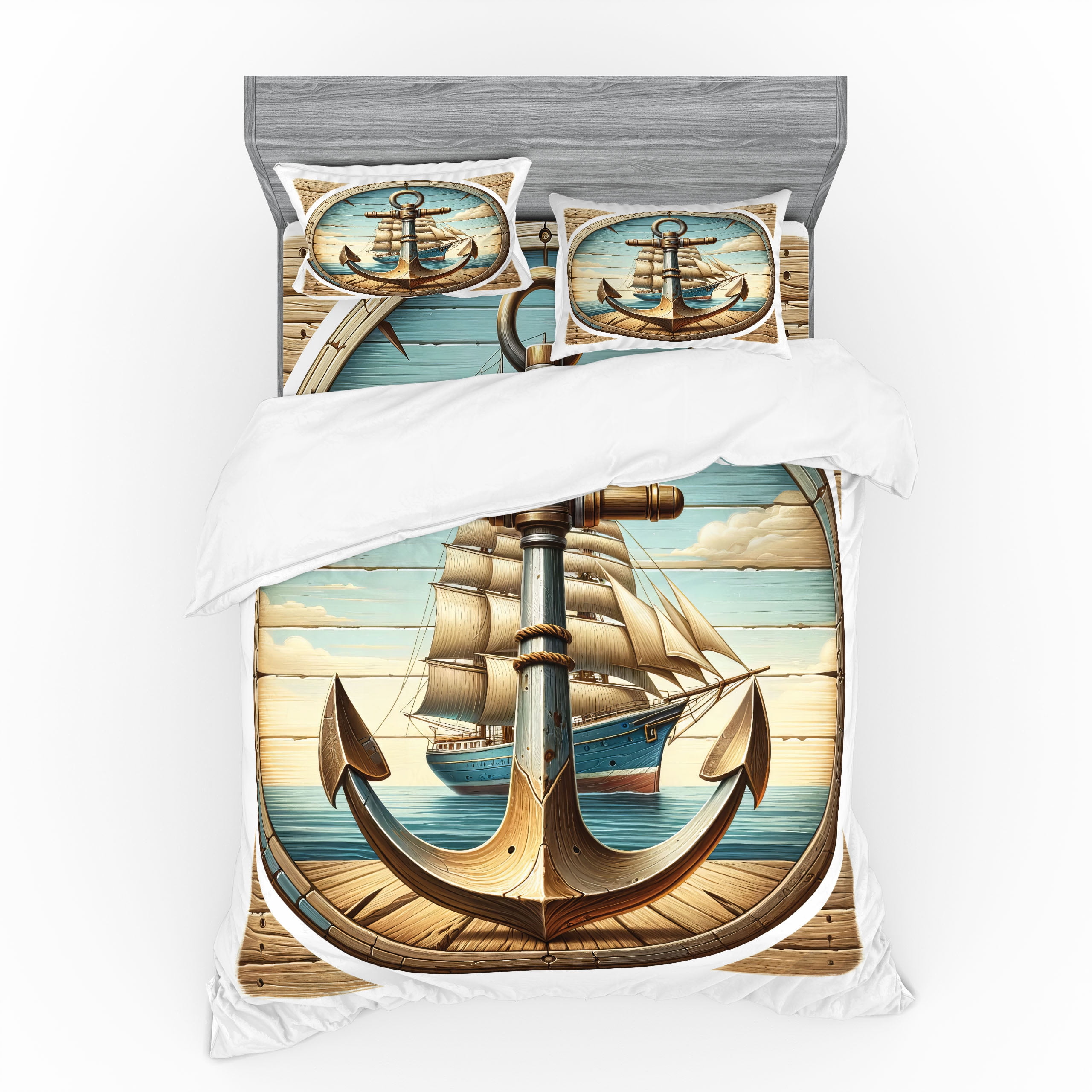Ambesonne Nautical Bedding Set 4 Pcs, Vintage Maritime Anchor, Calking ...