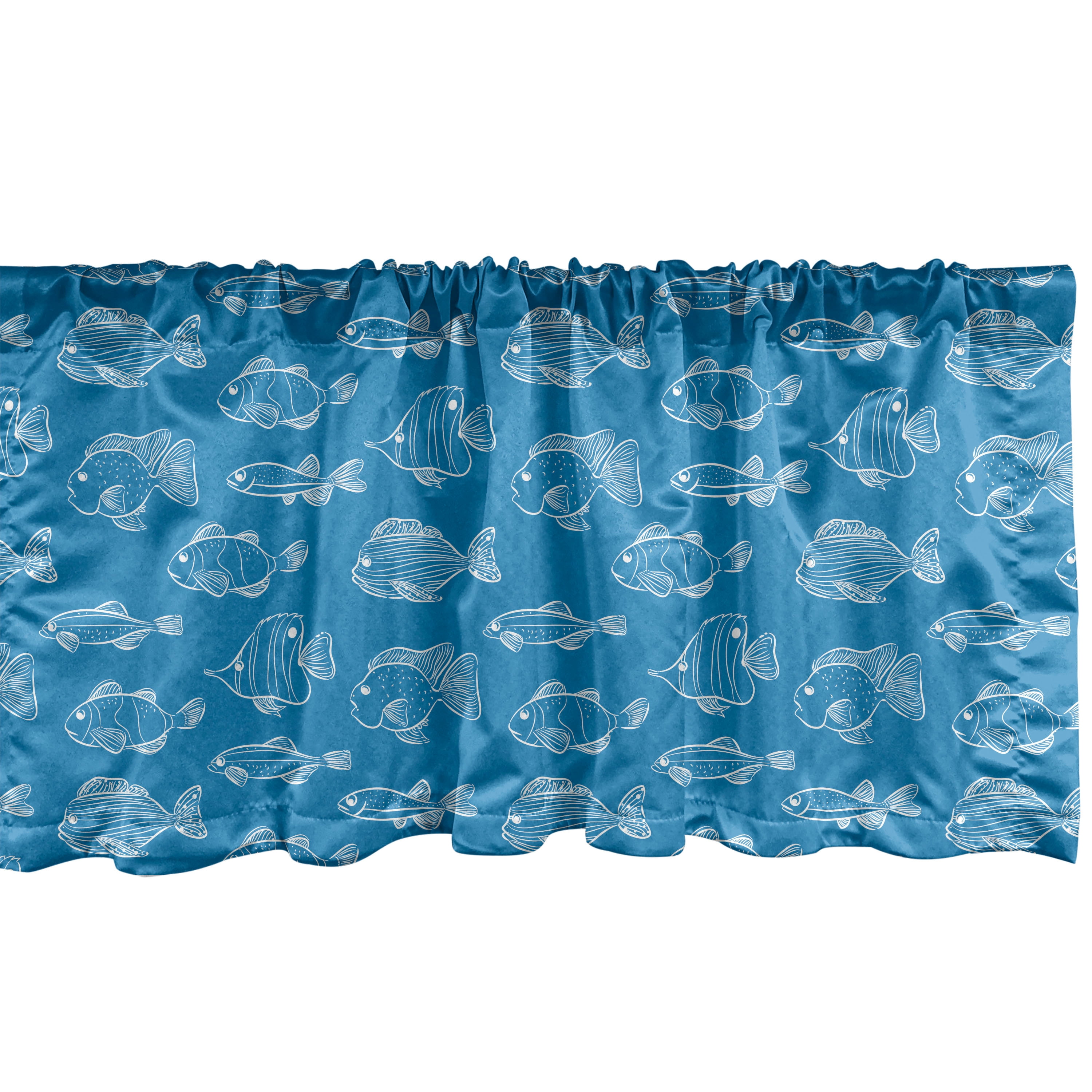 Ambesonne Nautical Blue Window Valance, Outline Fish Spices, 42" x 18 ...