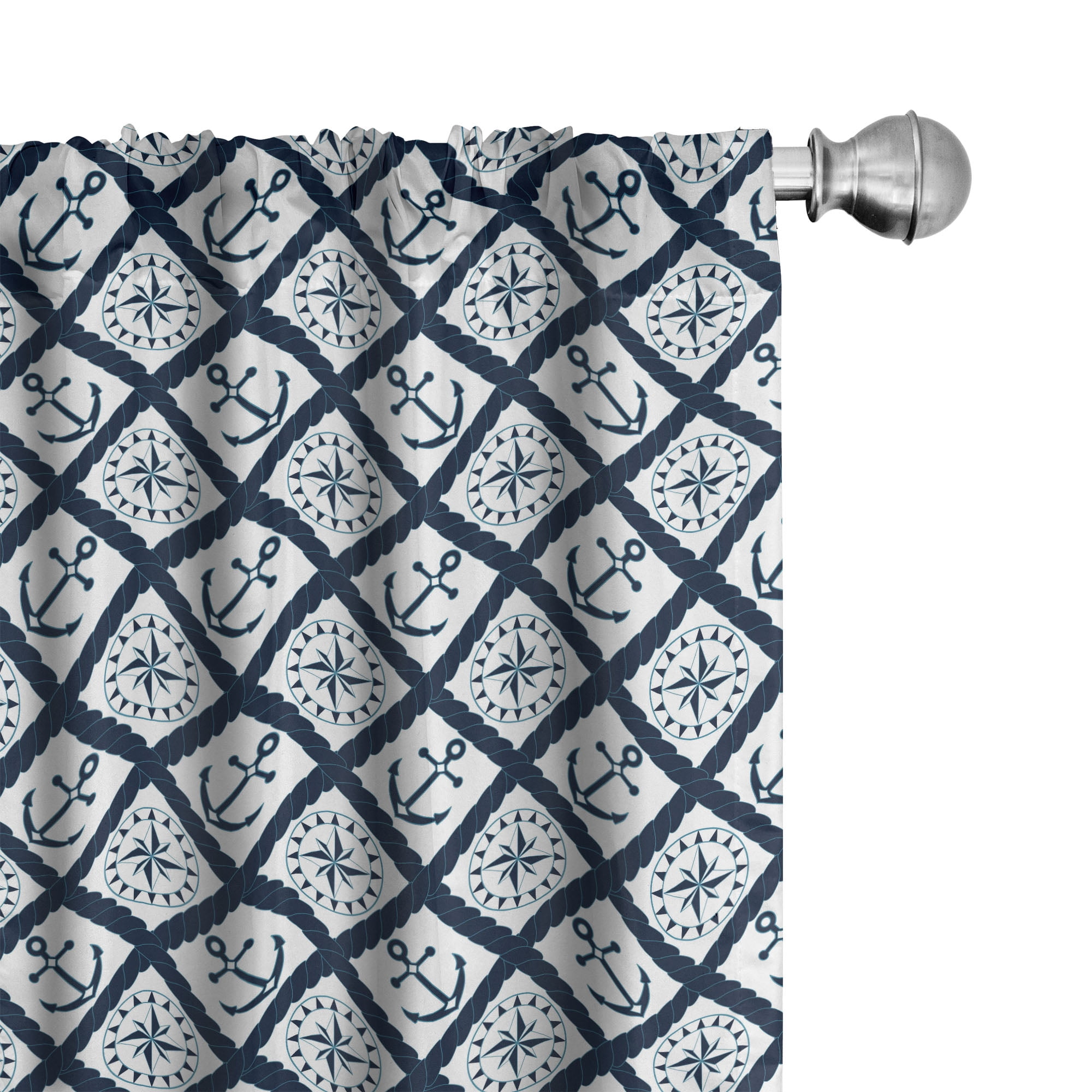 Ambesonne Nautical Curtains, Anchor Windrose, Pair of 28"x95", Indigo ...