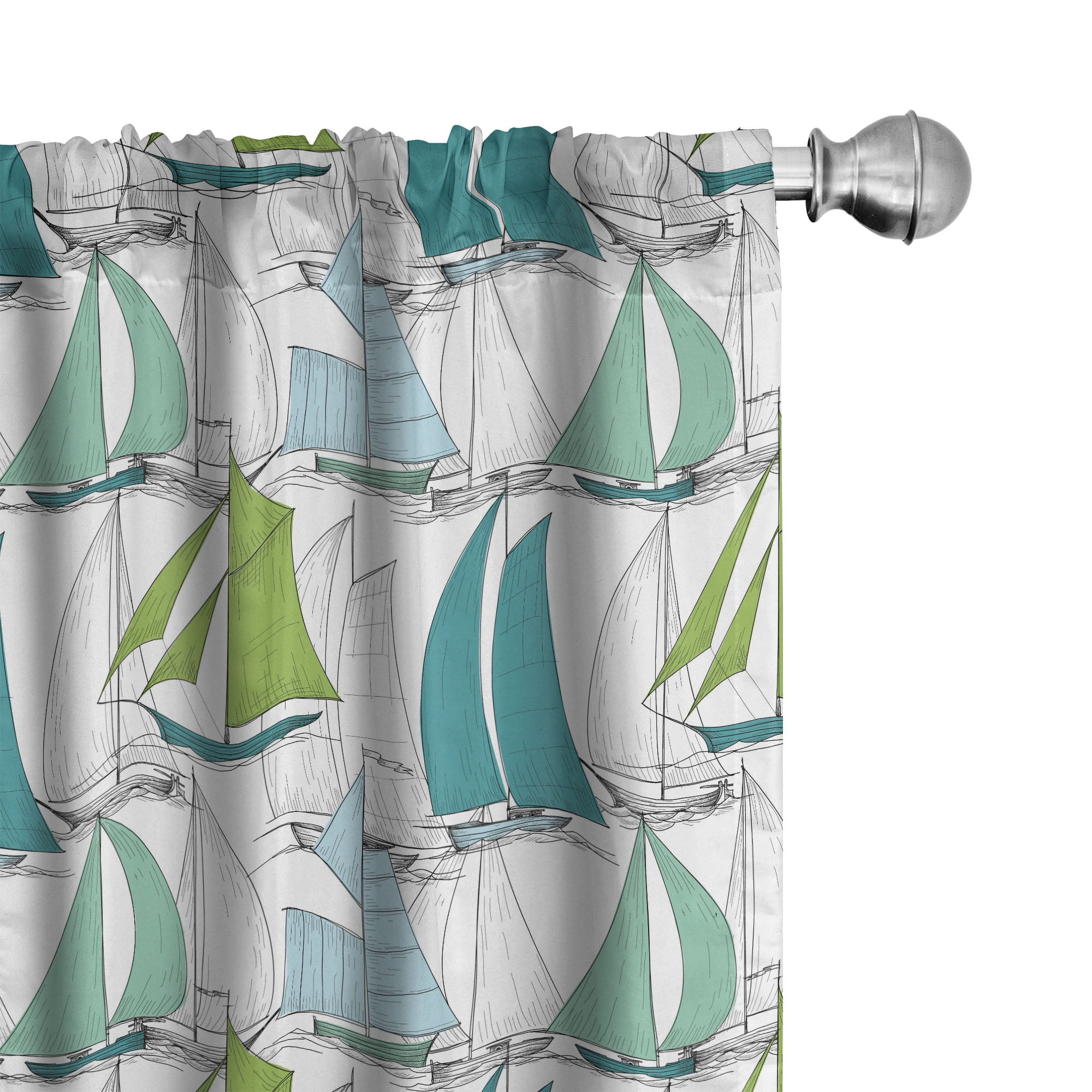 Ambesonne Nautical Curtains, Sailing Boat Theme, Pair of 28"x95 ...
