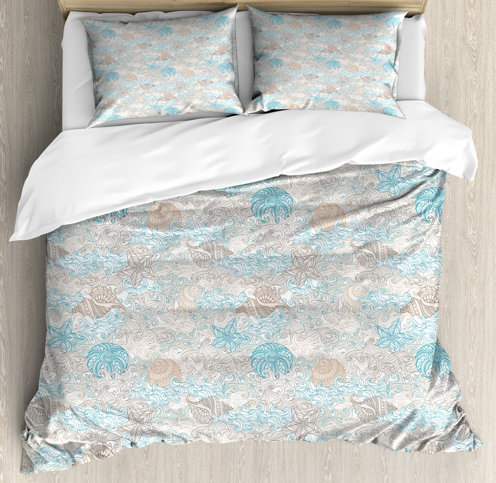Ambesonne Nautical Duvet Cover Set, Pastel Toned Seashells, King, Tan ...