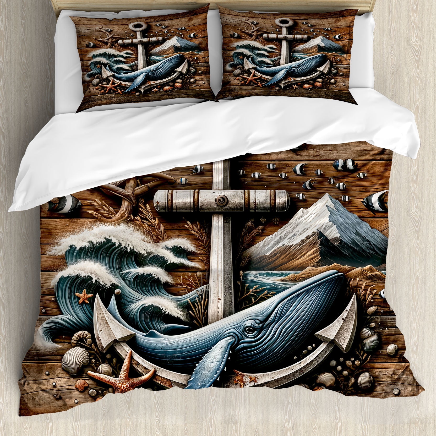 Ambesonne Nautical Duvet Cover Set, Rustic Maritime Anchor Art, King ...