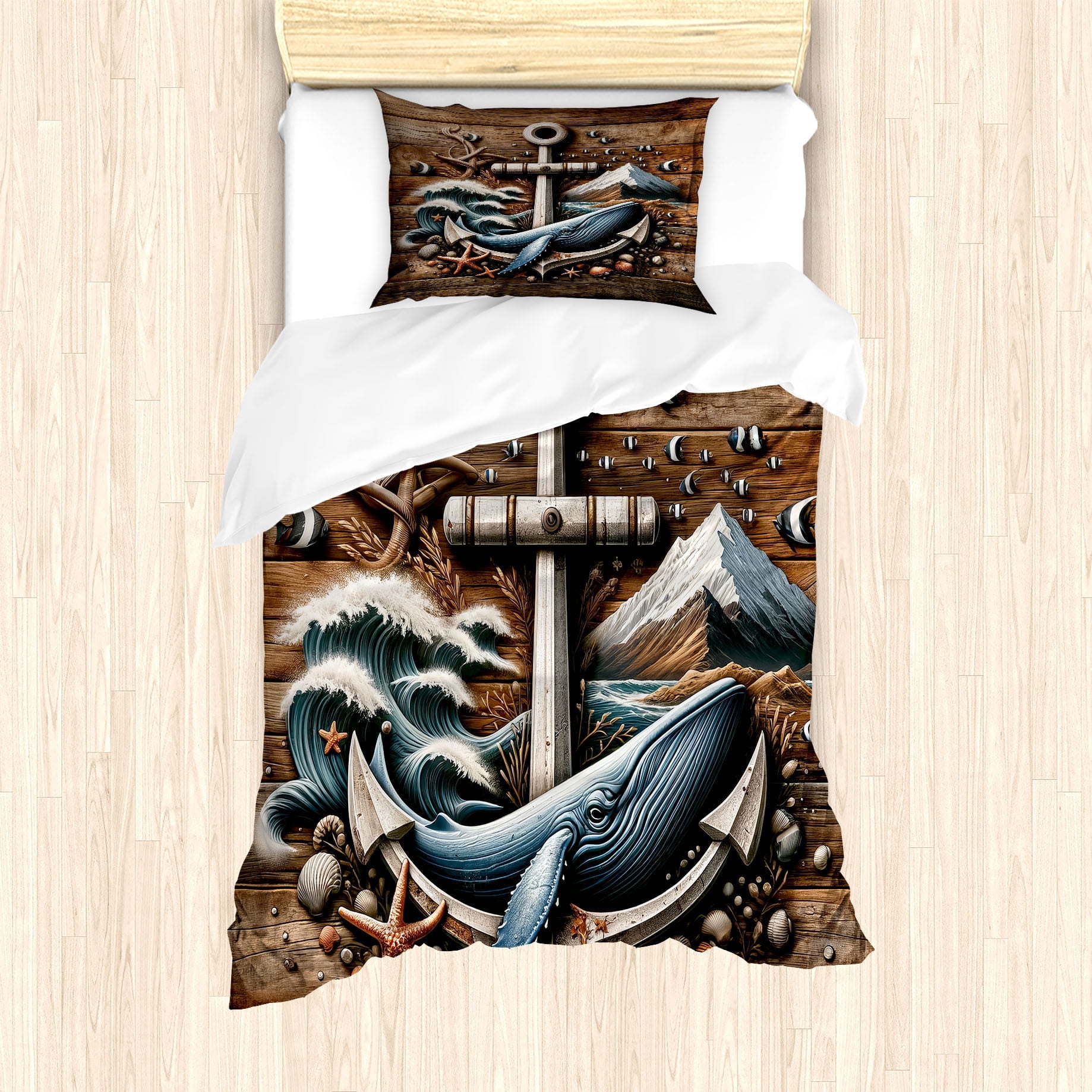 Ambesonne Nautical Duvet Cover Set, Rustic Maritime Anchor Art, Twin ...