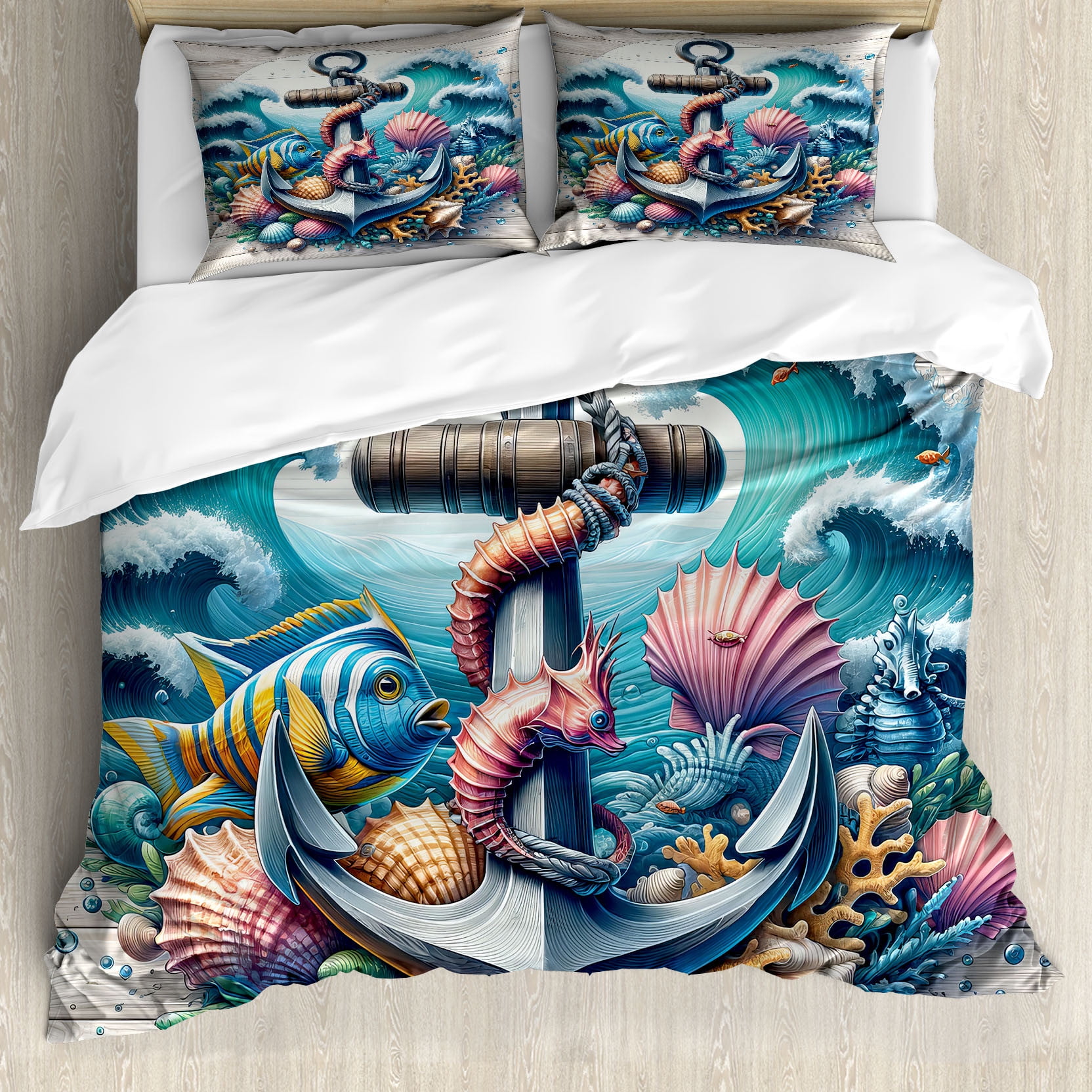 Ambesonne Nautical Duvet Cover Set, Underwater Around Anchor, Calking ...
