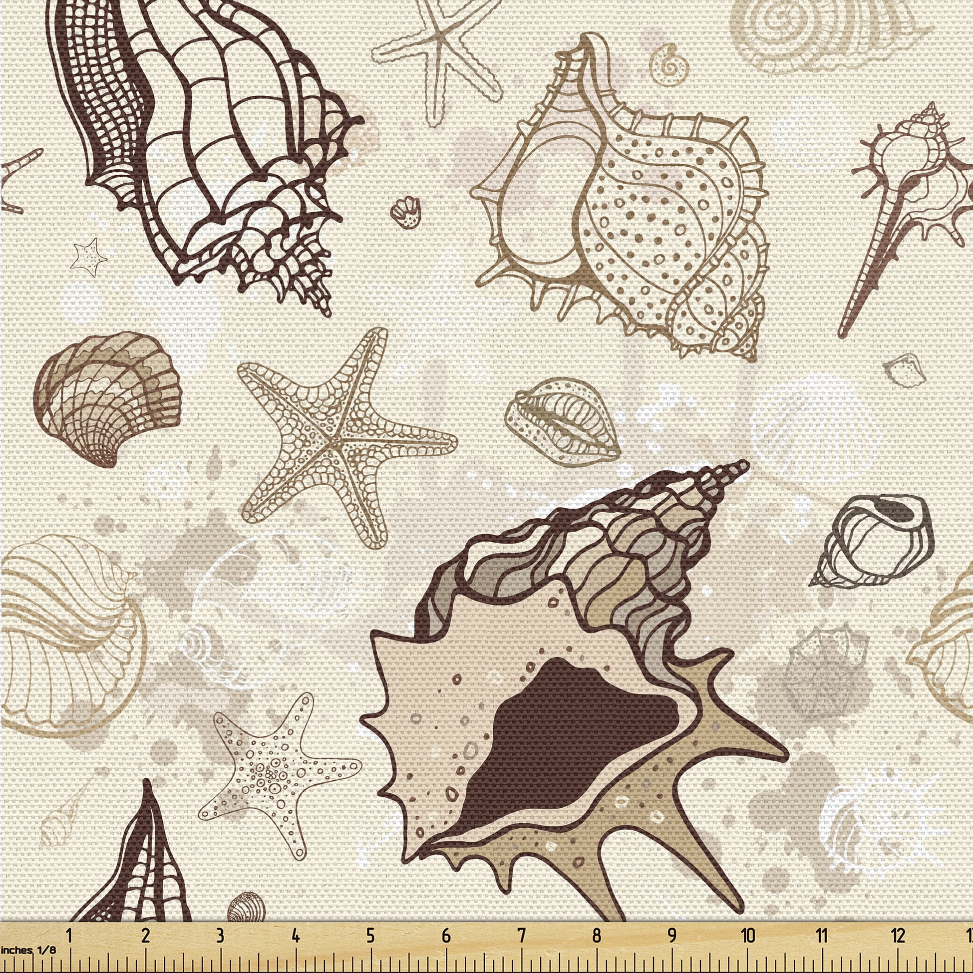 Ambesonne Nautical Fabric by the Yard Upholstery, Beach Vibe Seashell ...
