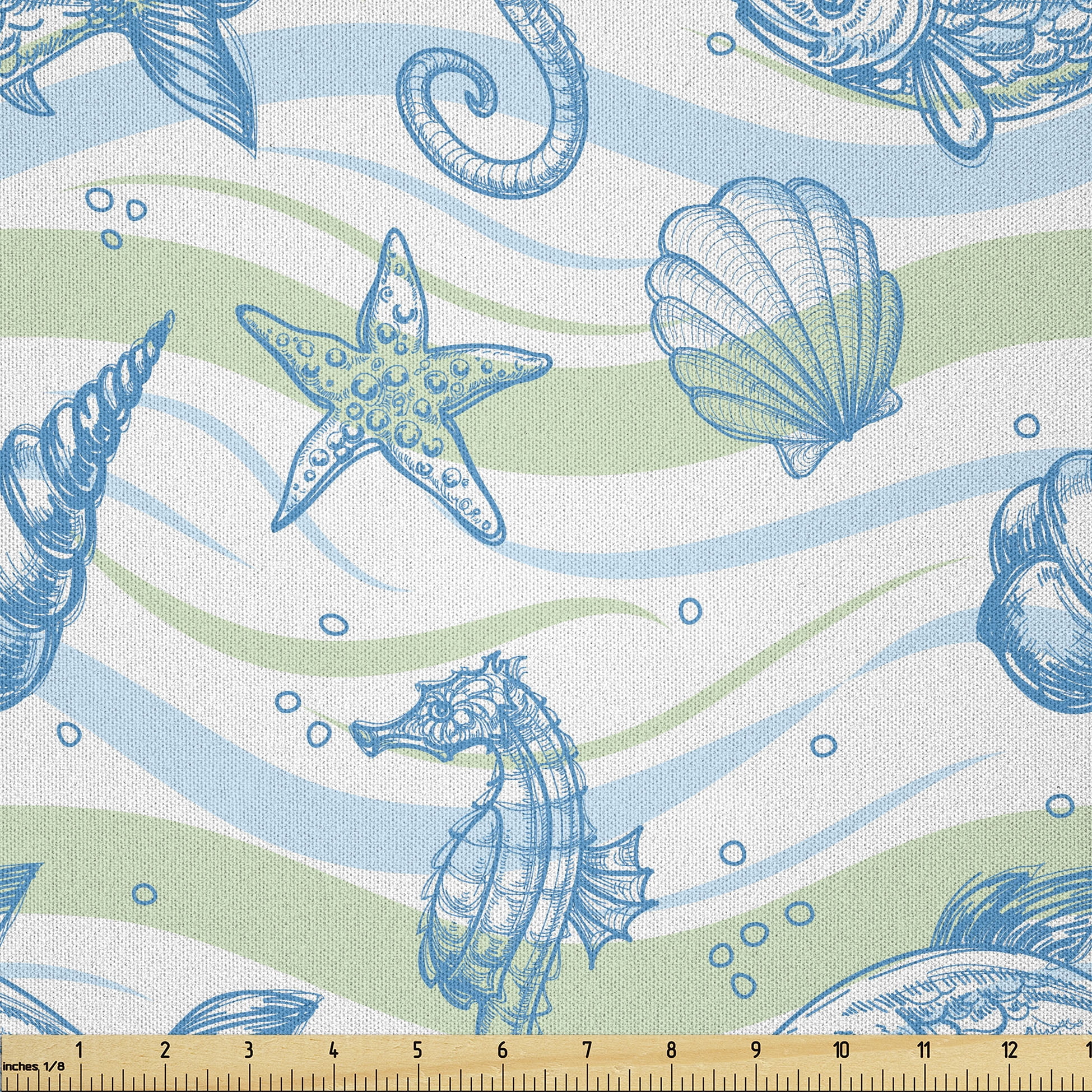 Ambesonne Nautical Fabric by the Yard Microfiber, Ocean Shell Starfish ...