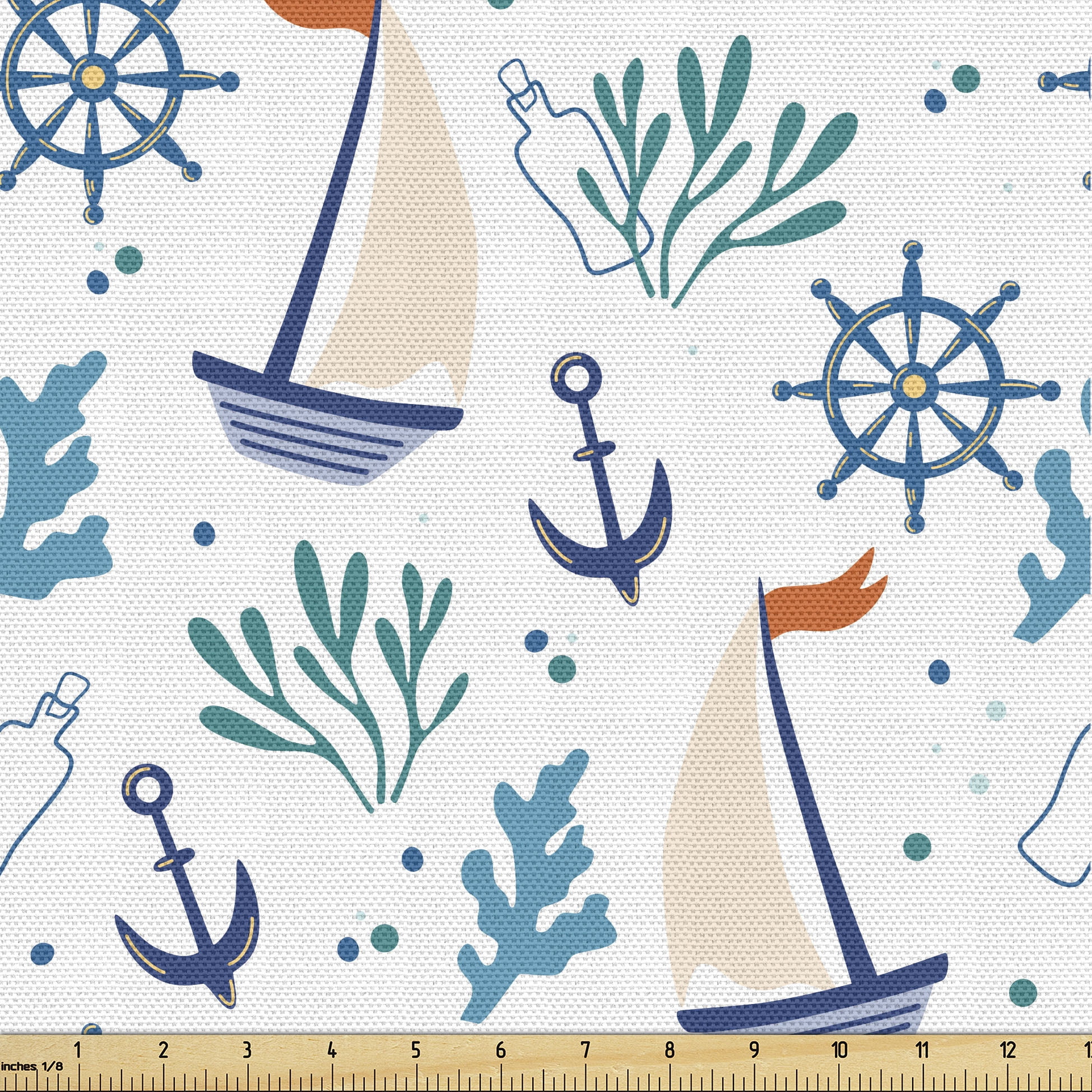 Ambesonne Nautical Fabric by the Yard Upholstery, Anchor Ship Seaweed ...