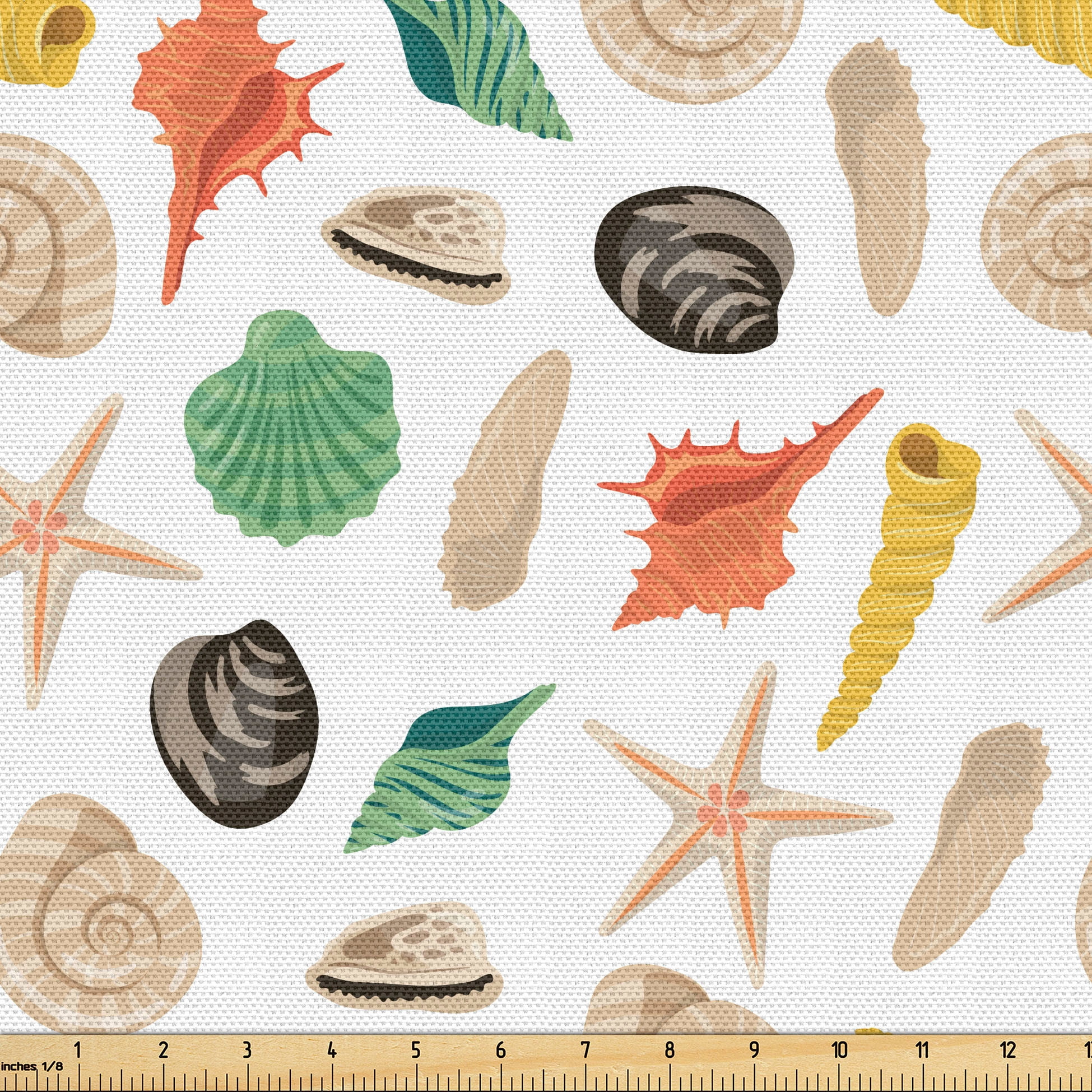 Ambesonne Nautical Fabric by the Yard Upholstery, Cartoon Seashell ...
