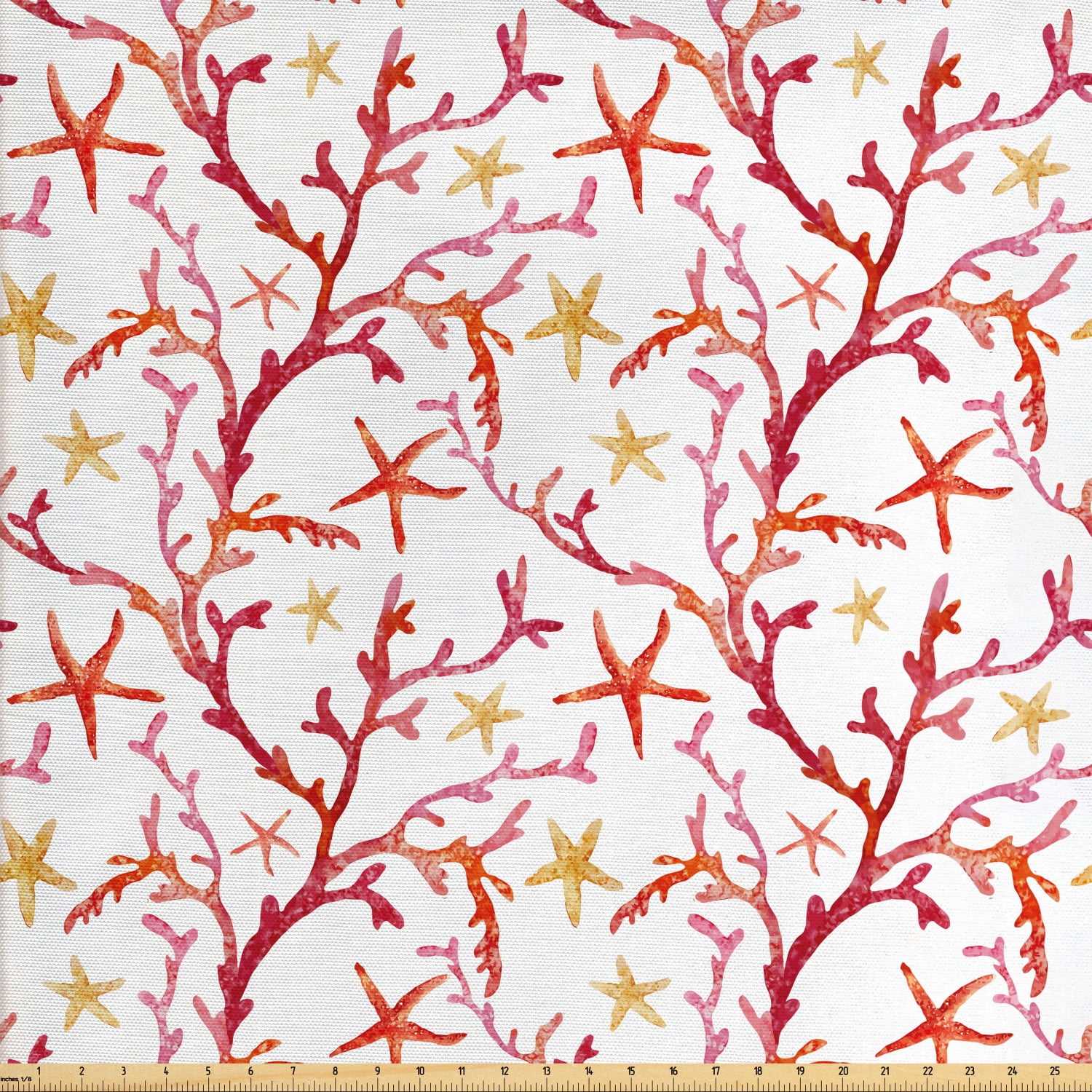 Ambesonne Nautical Fabric by the Yard Upholstery, Corals Crabs Shells ...
