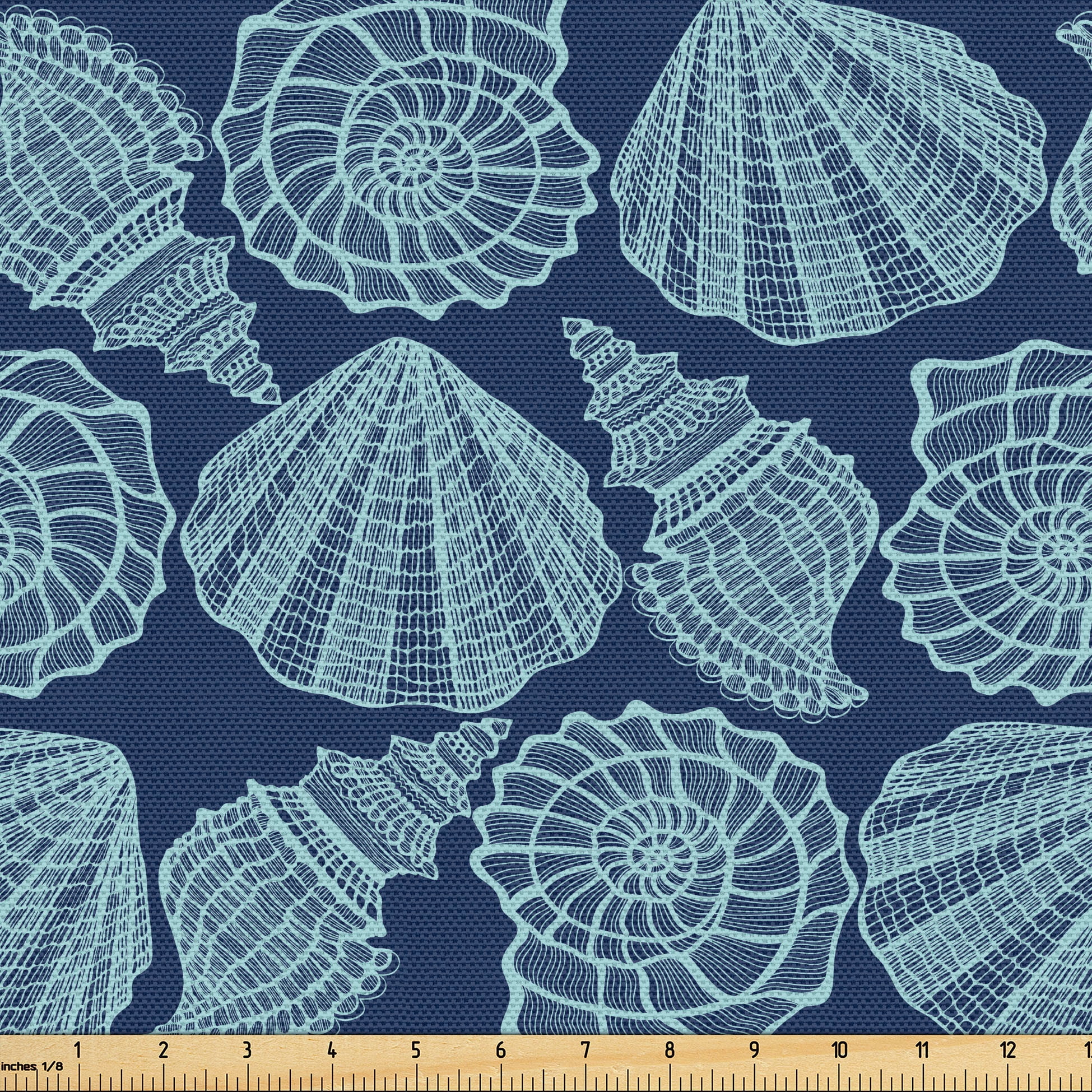 Ambesonne Nautical Fabric by the Yard Upholstery, Hand-Drawn Sea Shells ...