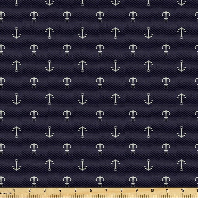 Ambesonne Nautical Fabric by the Yard Upholstery, Minimalist Anchors ...