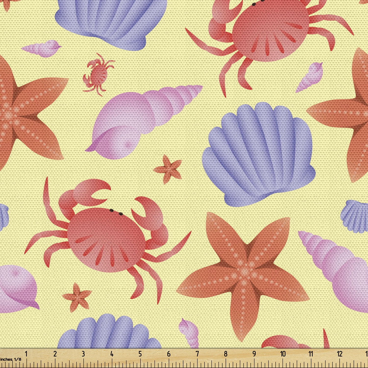 Ambesonne Nautical Fabric by the Yard Upholstery, Sea Shells Crab ...