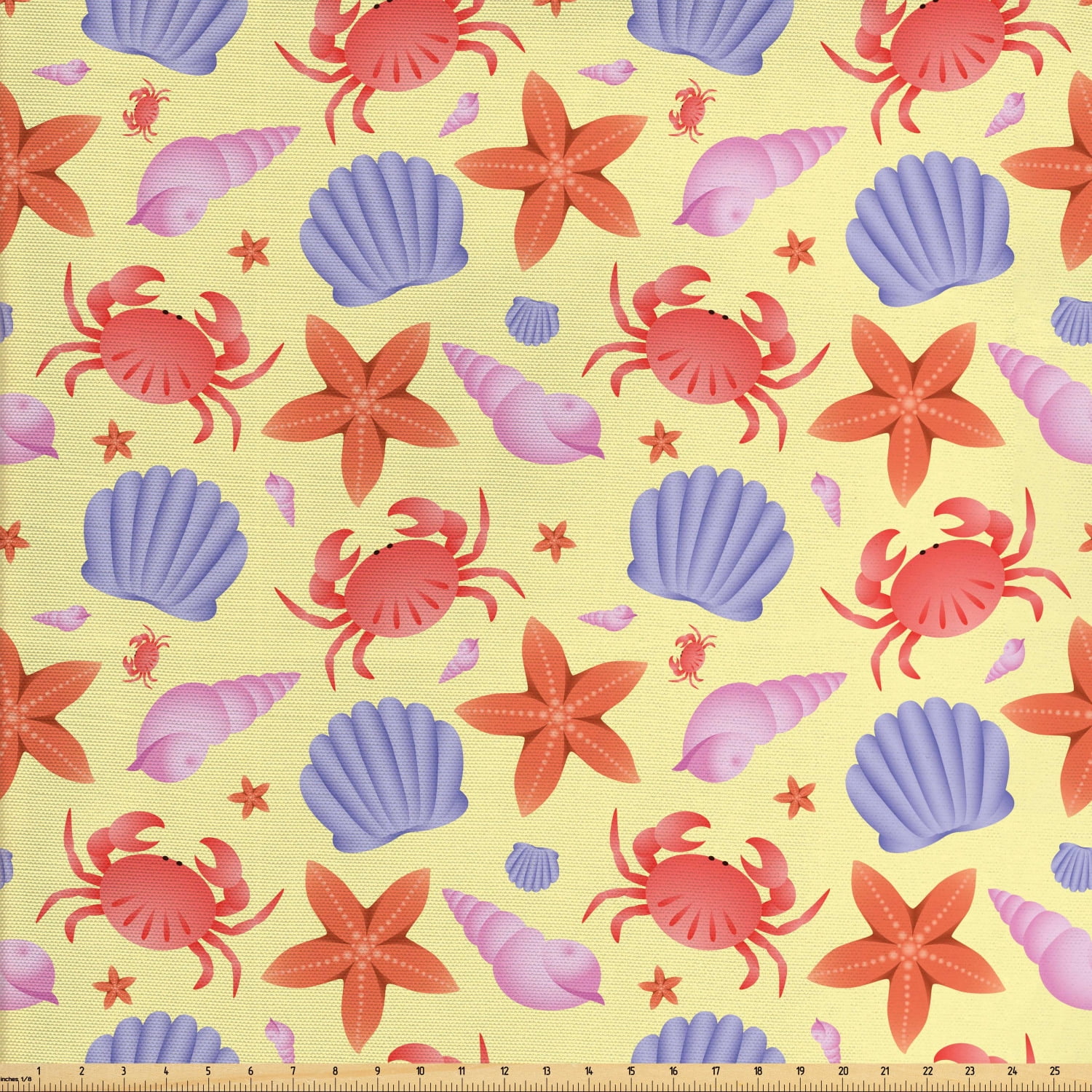 Ambesonne Nautical Fabric by the Yard Upholstery, Sea Shells Crab ...