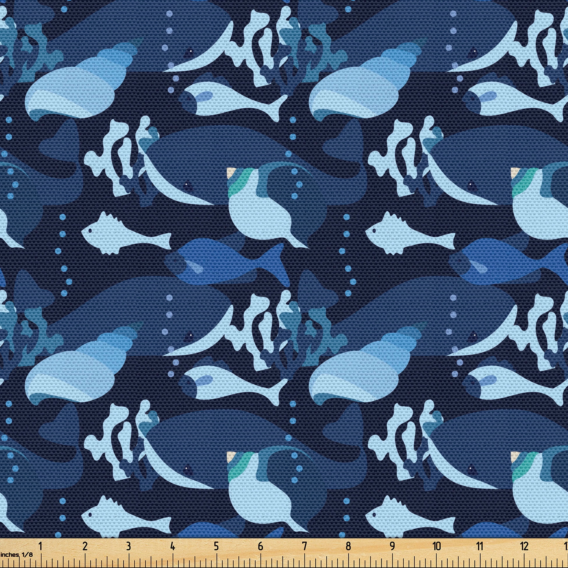 Ambesonne Nautical Fabric by the Yard Upholstery, Whale Fish Seaweed ...