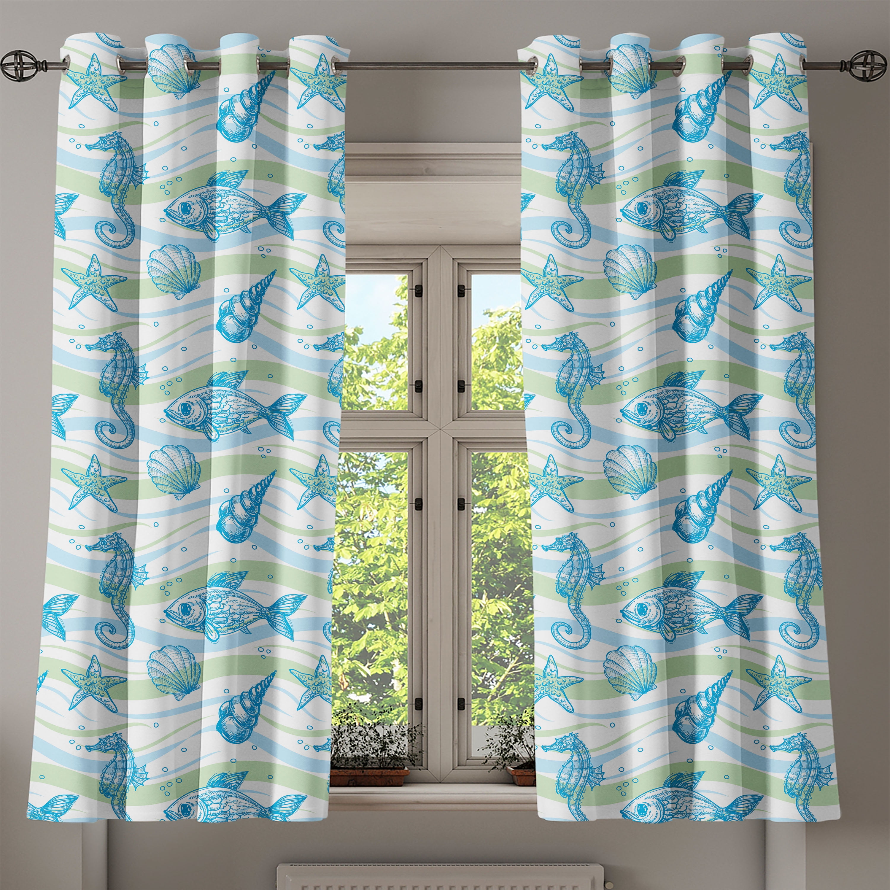 Ambesonne Nautical Grommet Curtain, Ocean Shell Starfish, 50" x 63 ...