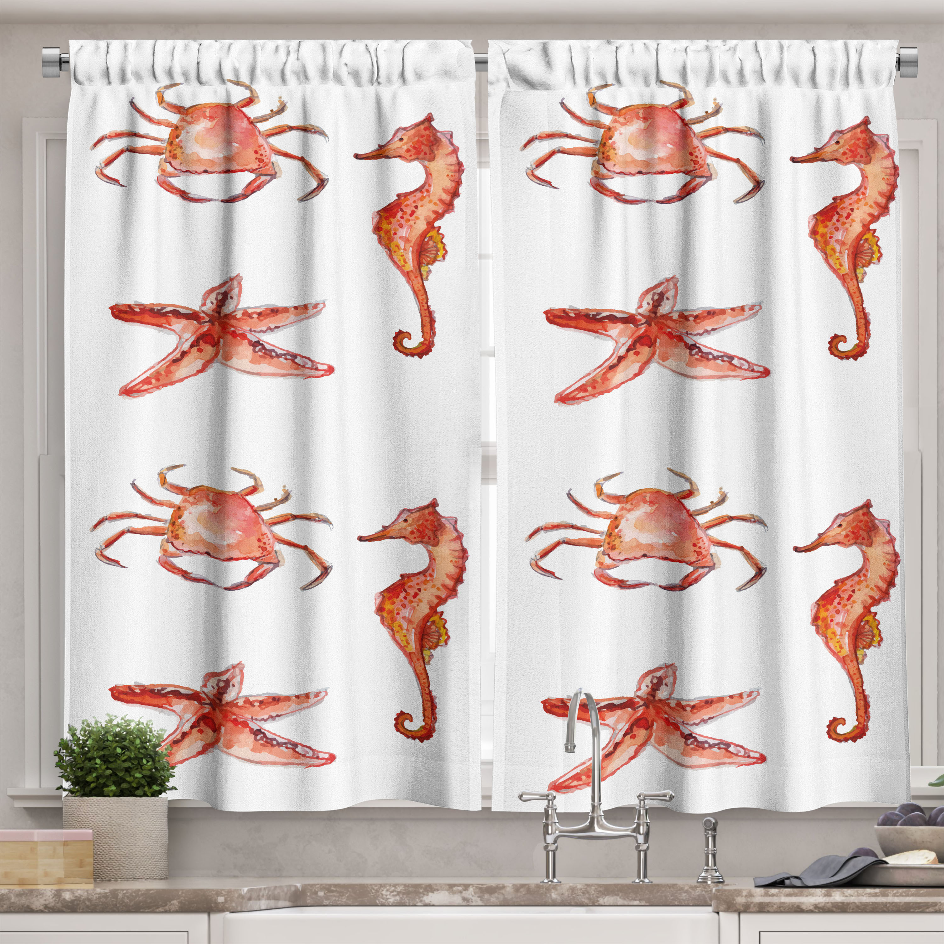 Ambesonne Nautical Kitchen Curtains, Underwater Sea Ocean, 55"x39 ...