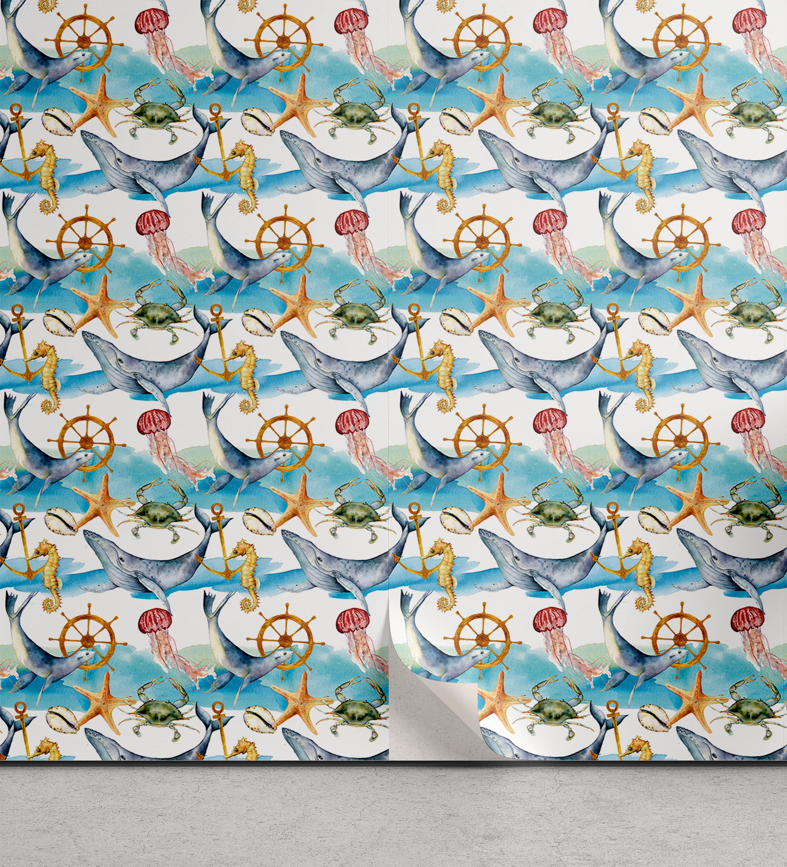 Ambesonne Nautical Peel & Stick Wallpaper for Home, Ocean Whale ...