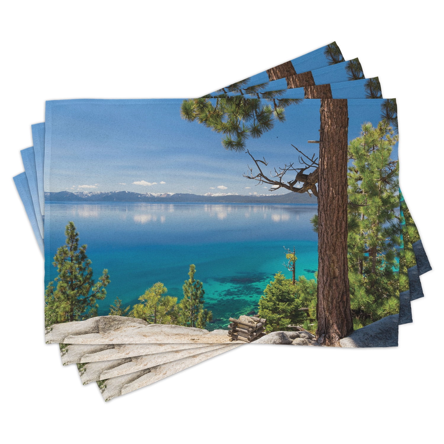 Ambesonne Nautical Place Mats Set of 4, East Shore of Lake, Standard ...