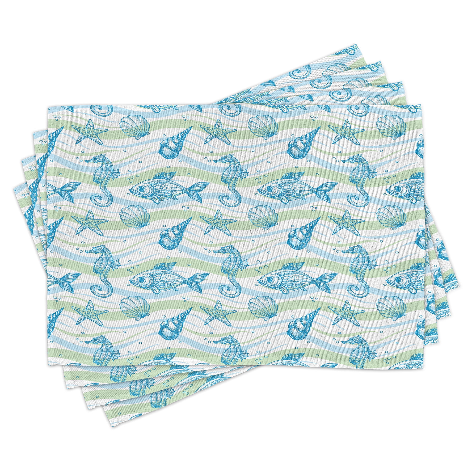 Ambesonne Nautical Place Mats Set of 4, Ocean Shell Starfish, Standard ...