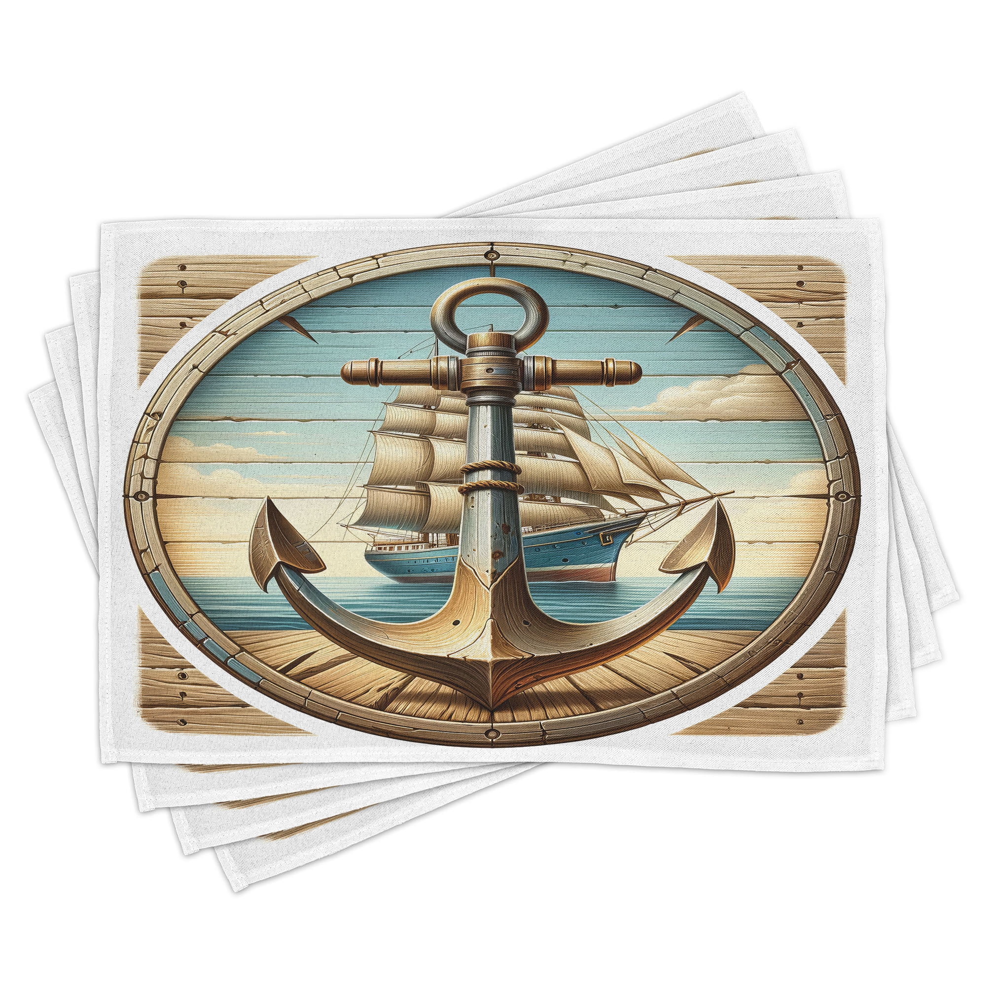 Ambesonne Nautical Place Mats Set of 4, Vintage Maritime Anchor ...