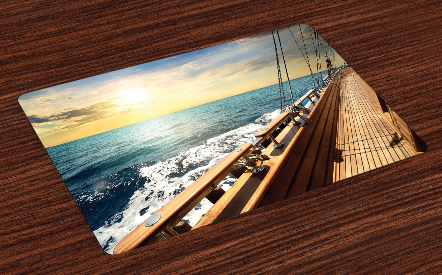 Ambesonne Nautical Place Mats Set of 4, Yacht on Sea Sunset, Standard ...