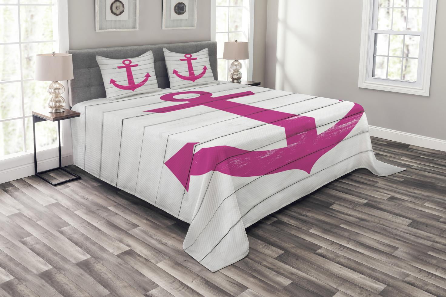 Ambesonne Nautical Quilted Bedspread Set 3 Pcs, Rustic Wooden Planks ...