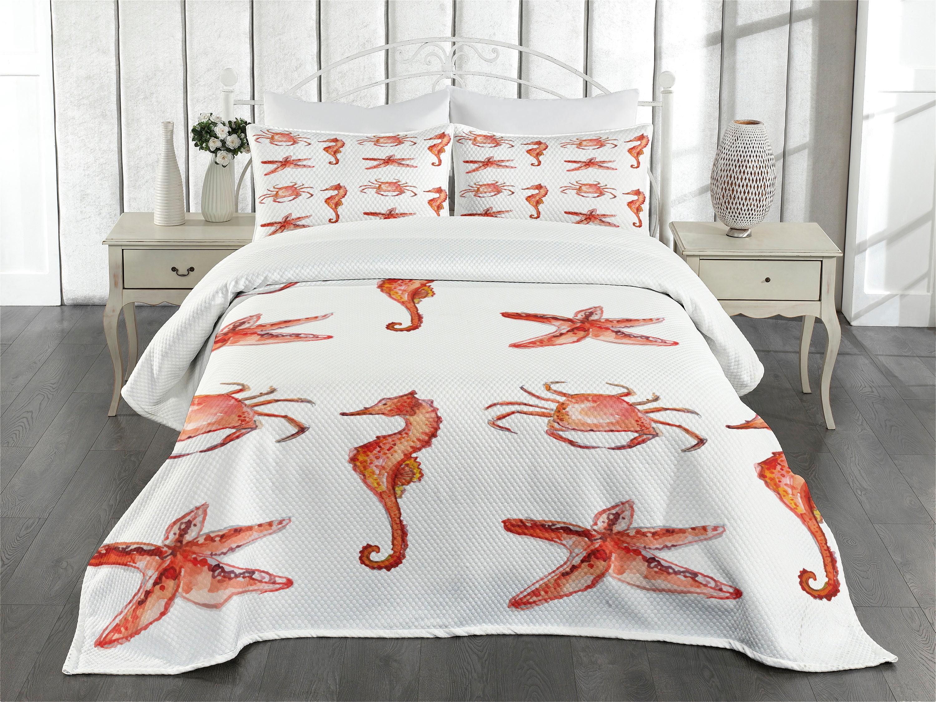 Ambesonne Nautical Quilted Bedspread Set 3 Pcs, Underwater Sea Ocean ...