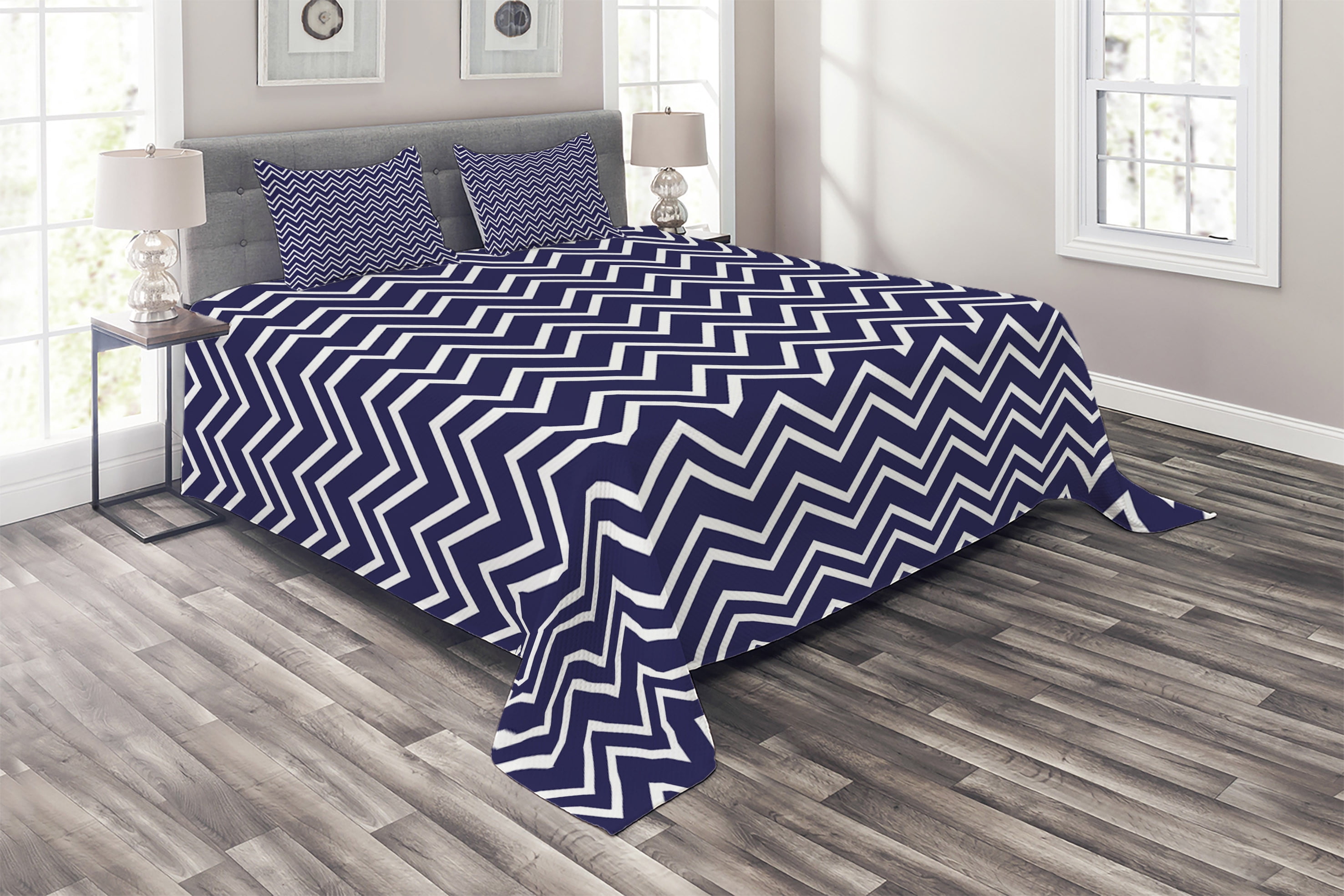 Ambesonne Nautical Quilted Coverlet 3 Pcs, Zig Zag Modern Pattern, King ...
