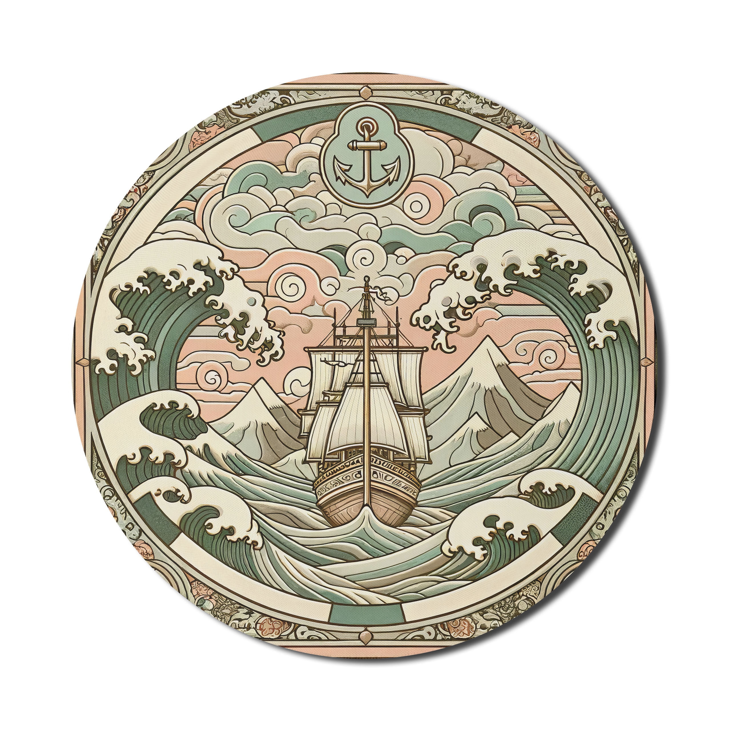Ambesonne Nautical Round Mouse Pad for Computers, Folk Art Style Marine ...