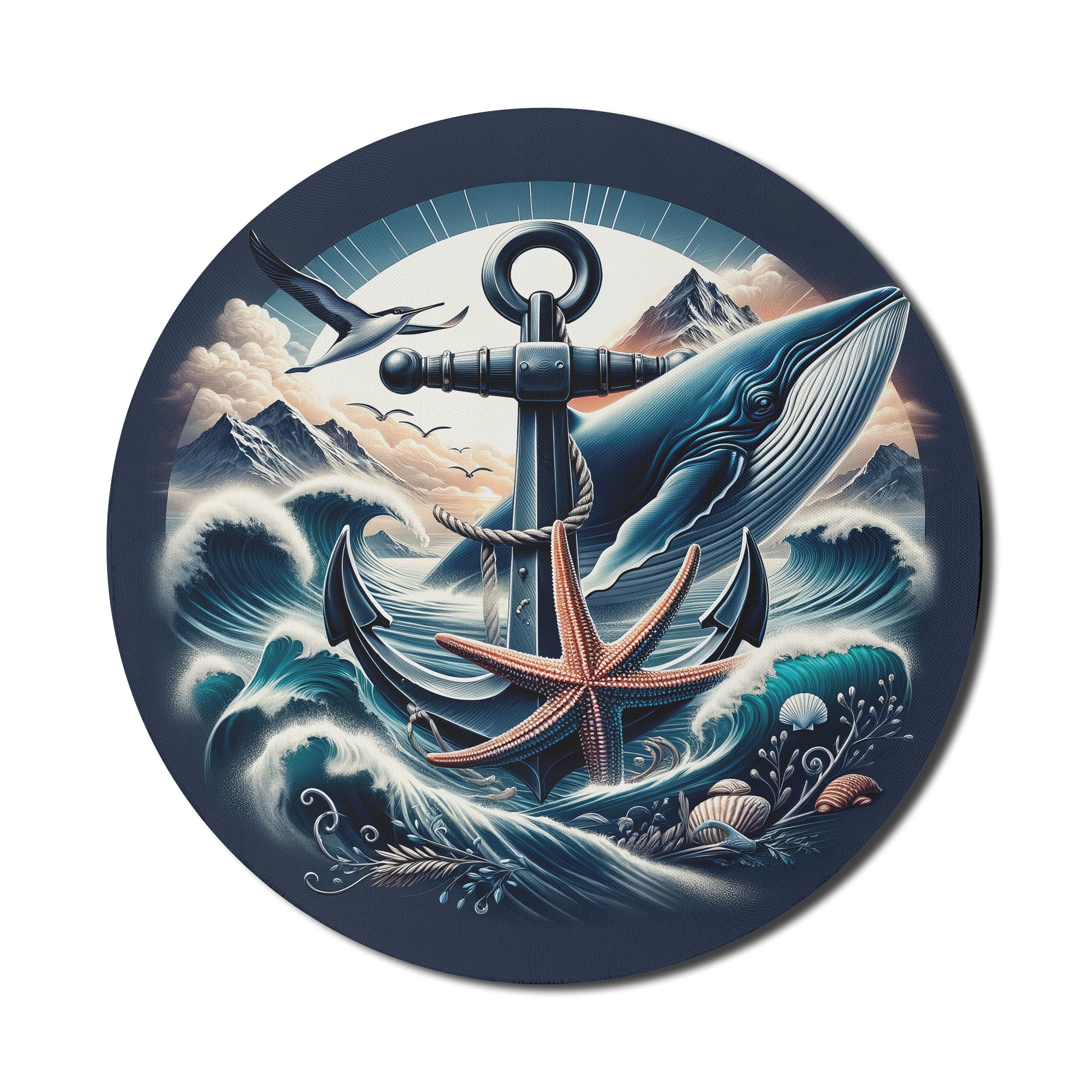 Ambesonne Nautical Round Mouse Pad for Computers, Marine Anchor and ...