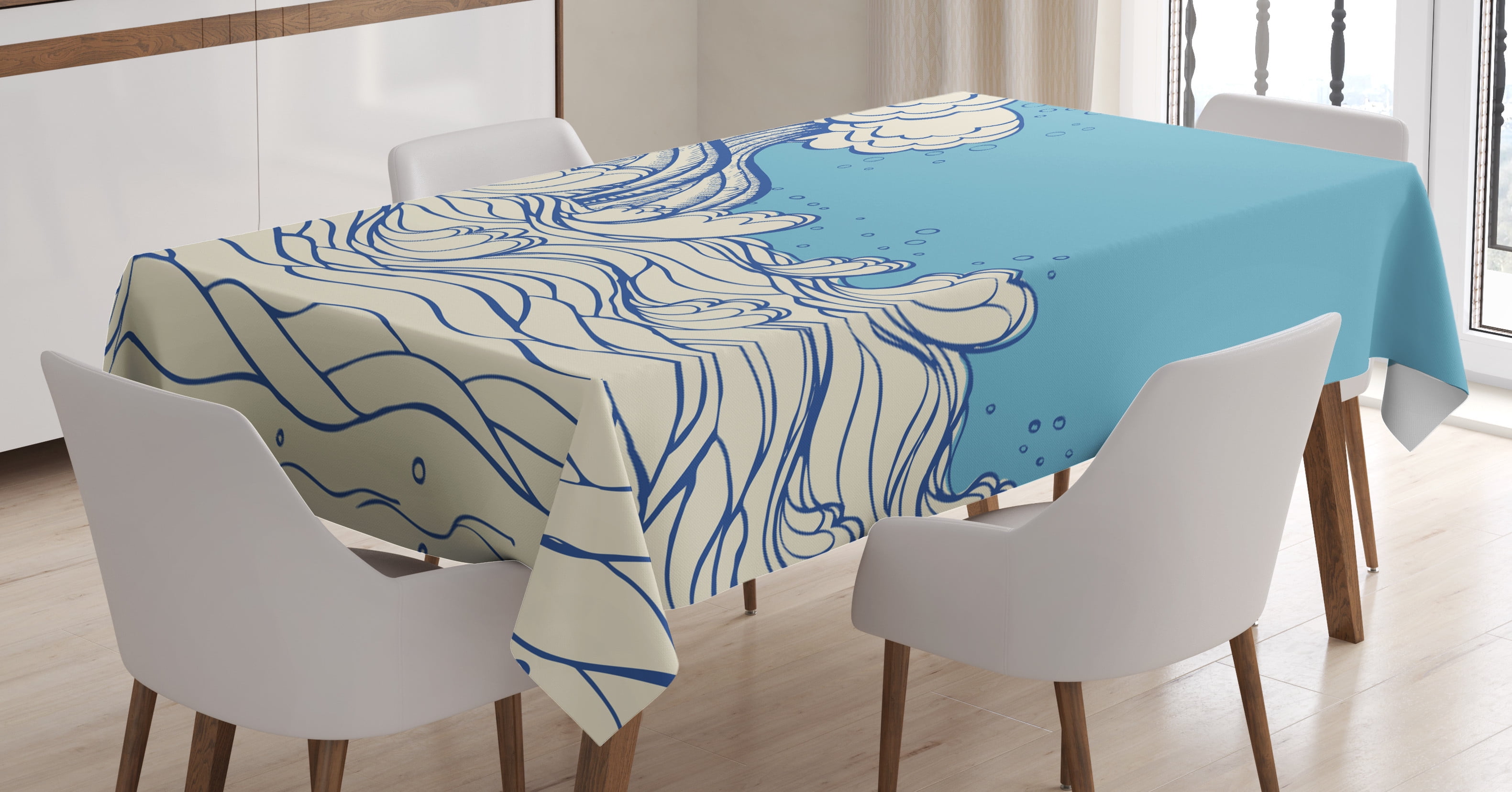 Ambesonne Nautical Tablecloth Rectangular Table Cover, Abstract Doodle ...