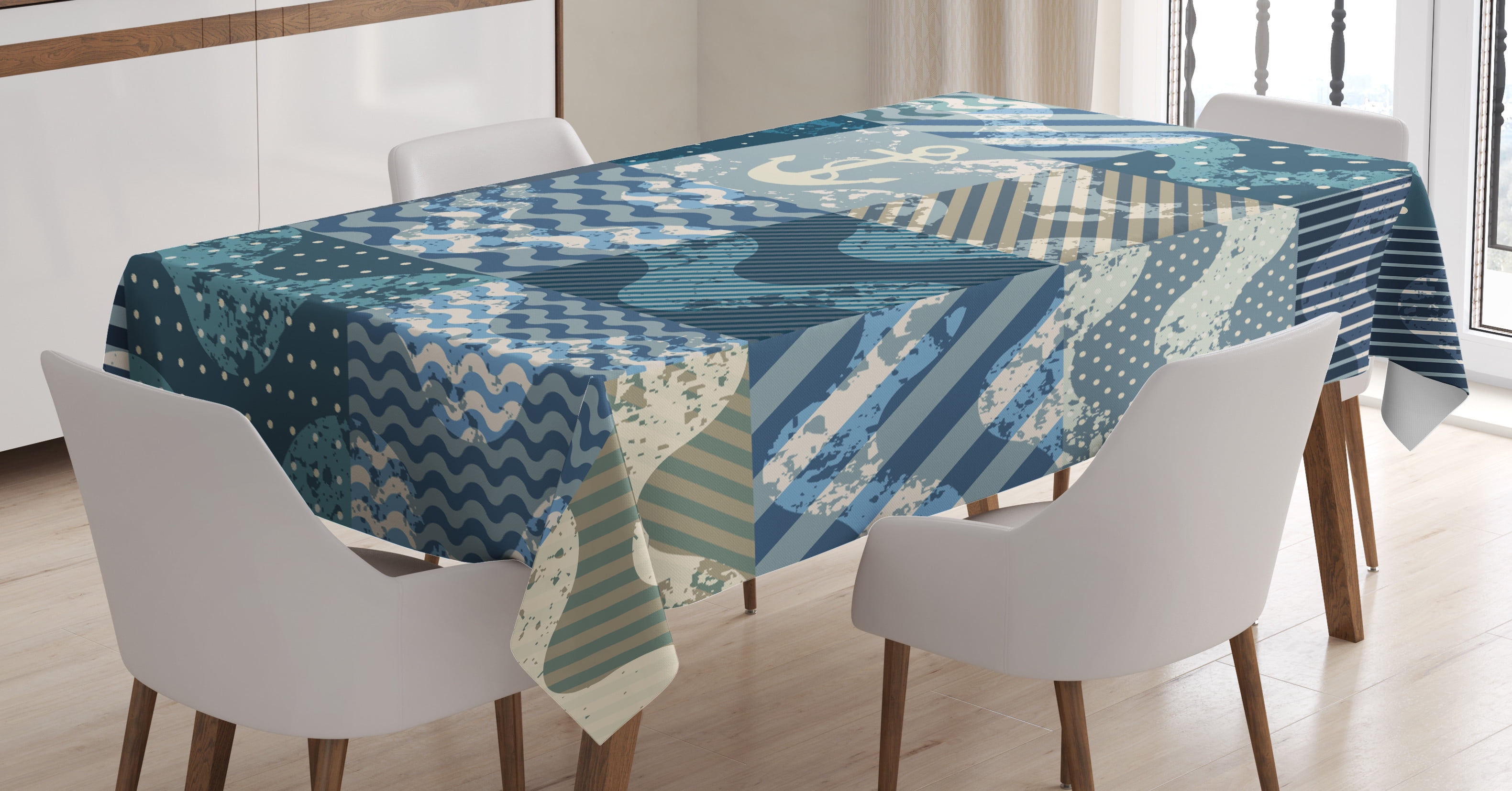 Ambesonne Nautical Tablecloth Rectangular Table Cover, Anchor Grunge ...