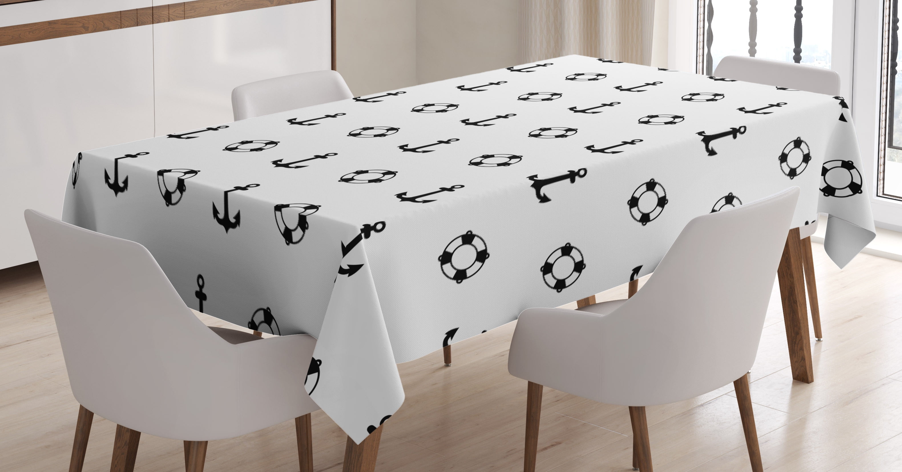 Ambesonne Nautical Tablecloth Rectangular Table Cover, Anchors Maritime ...
