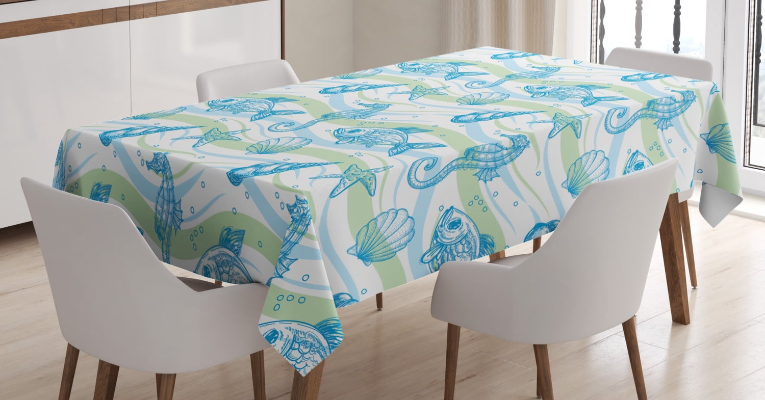 Ambesonne Nautical Tablecloth Rectangular Table Cover, Ocean Shell ...