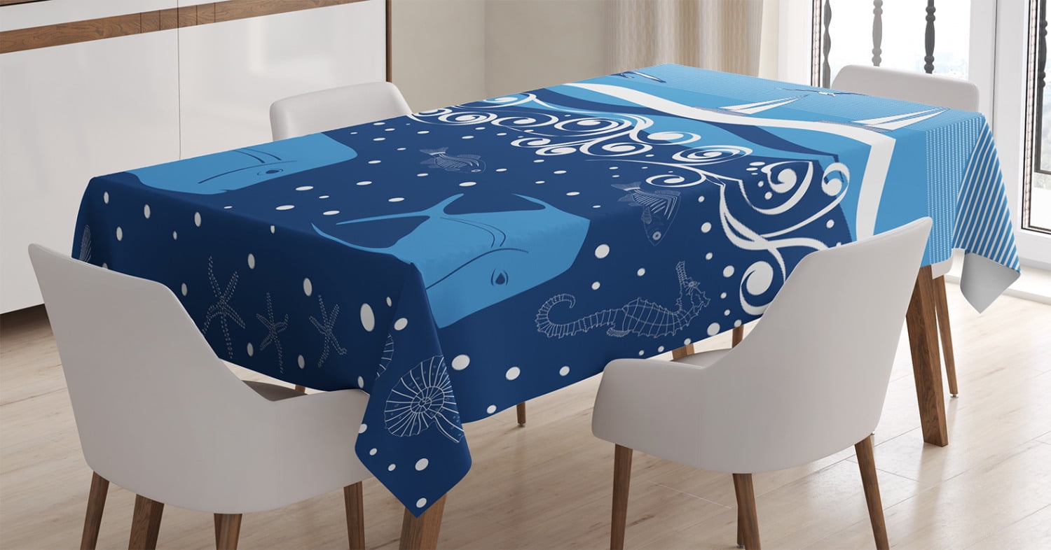 Ambesonne Nautical Tablecloth Rectangular Table Cover, Underwater Life ...
