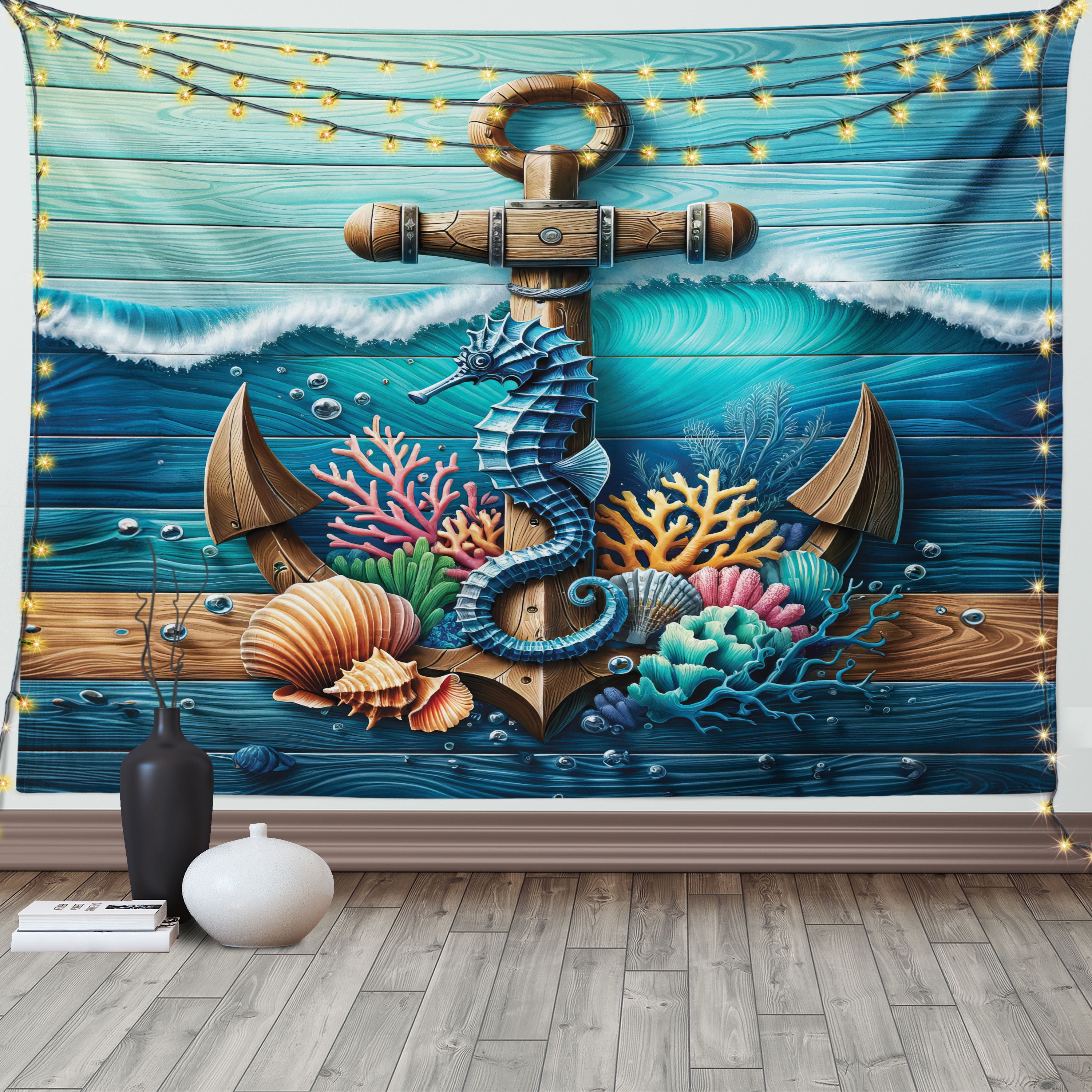 Ambesonne Nautical Tapestry Wall Hanging, Anchor Deep Ocean Life, 60 ...