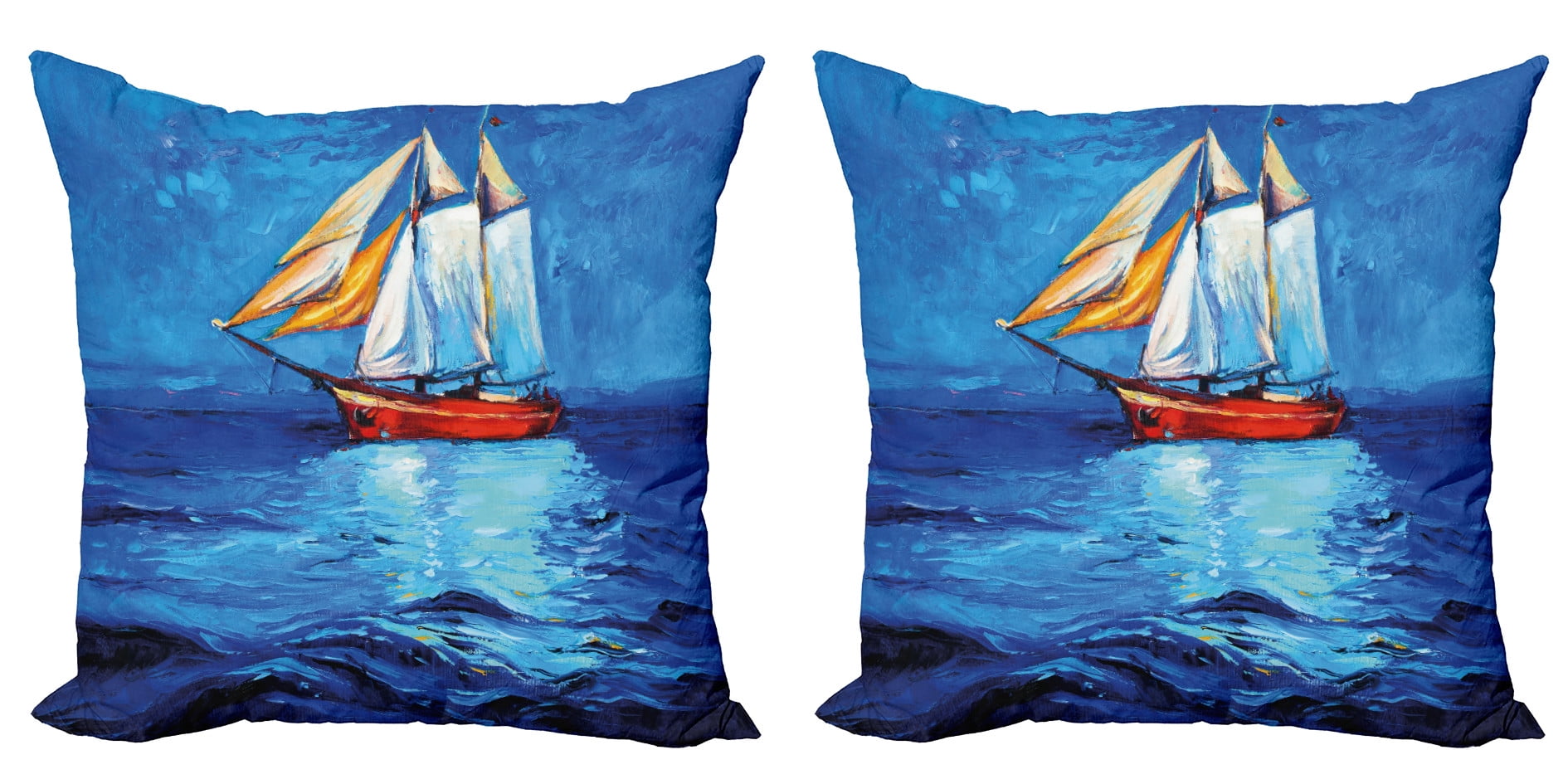 Ambesonne Nautical Throw Pillow Cover 2 Pack, Sail Boat Art Picture, 16 ...