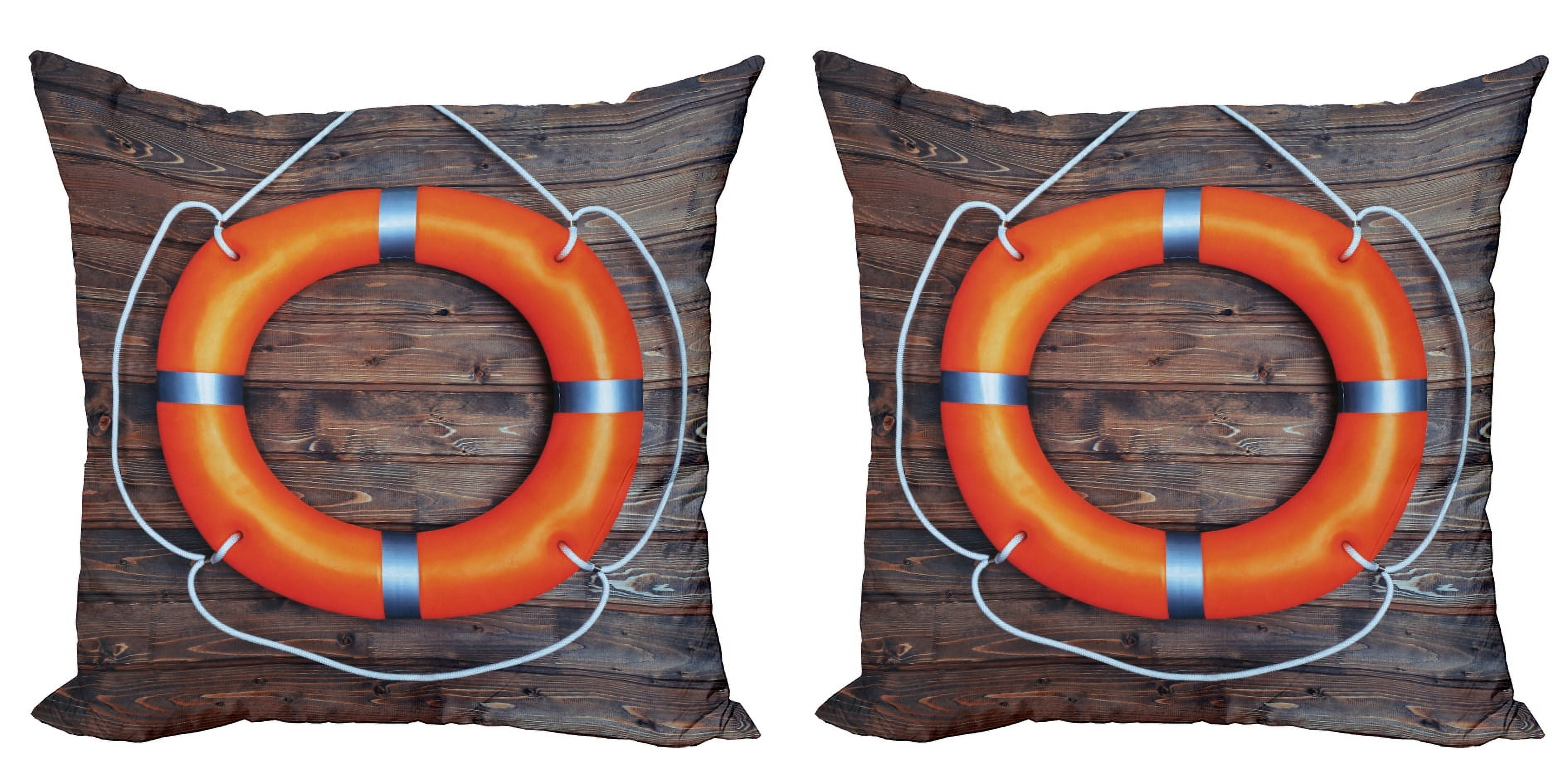 Ambesonne Nautical Throw Pillow Cover 2 Pack, Wall Safety, 20", Orange ...