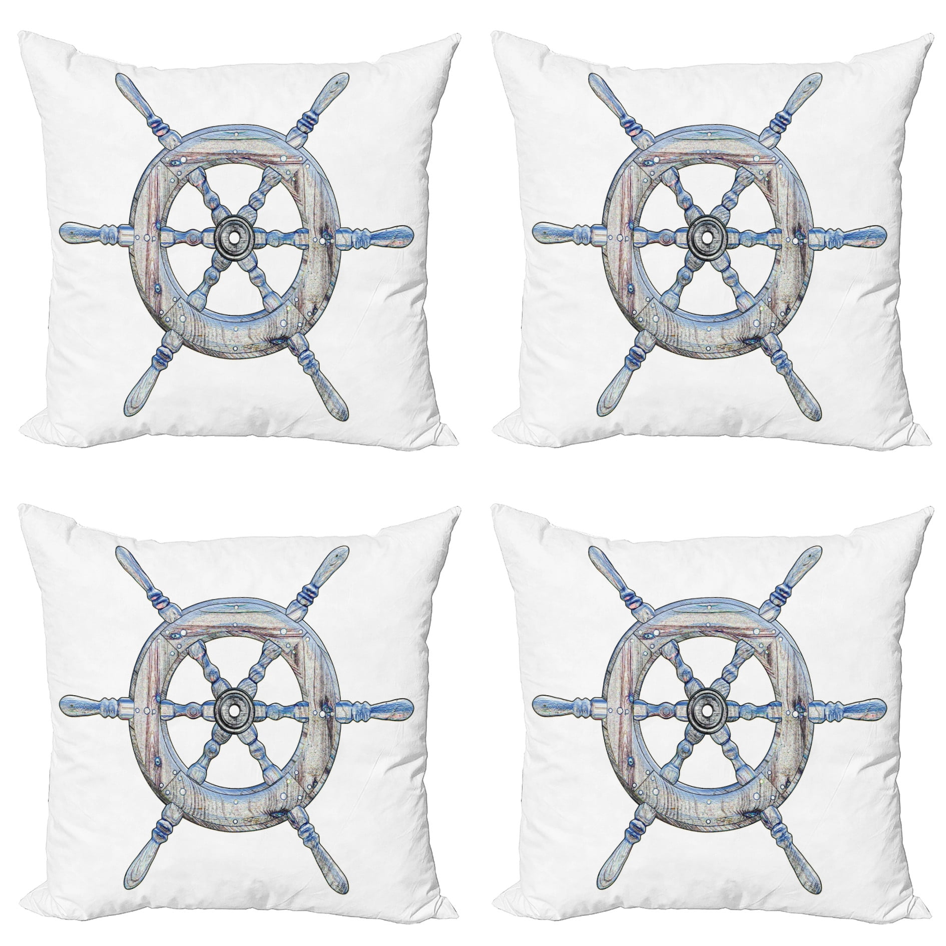 Ambesonne Nautical Throw Pillow Cover 4 Pack, Wooden Ship Wheel, 20 ...