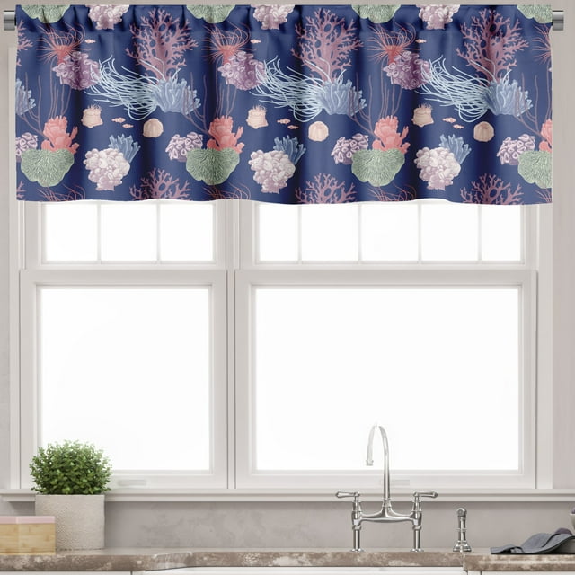 Ambesonne Nautical Valance Pack of 2, Colorful Marine Plants, 42"X12 ...