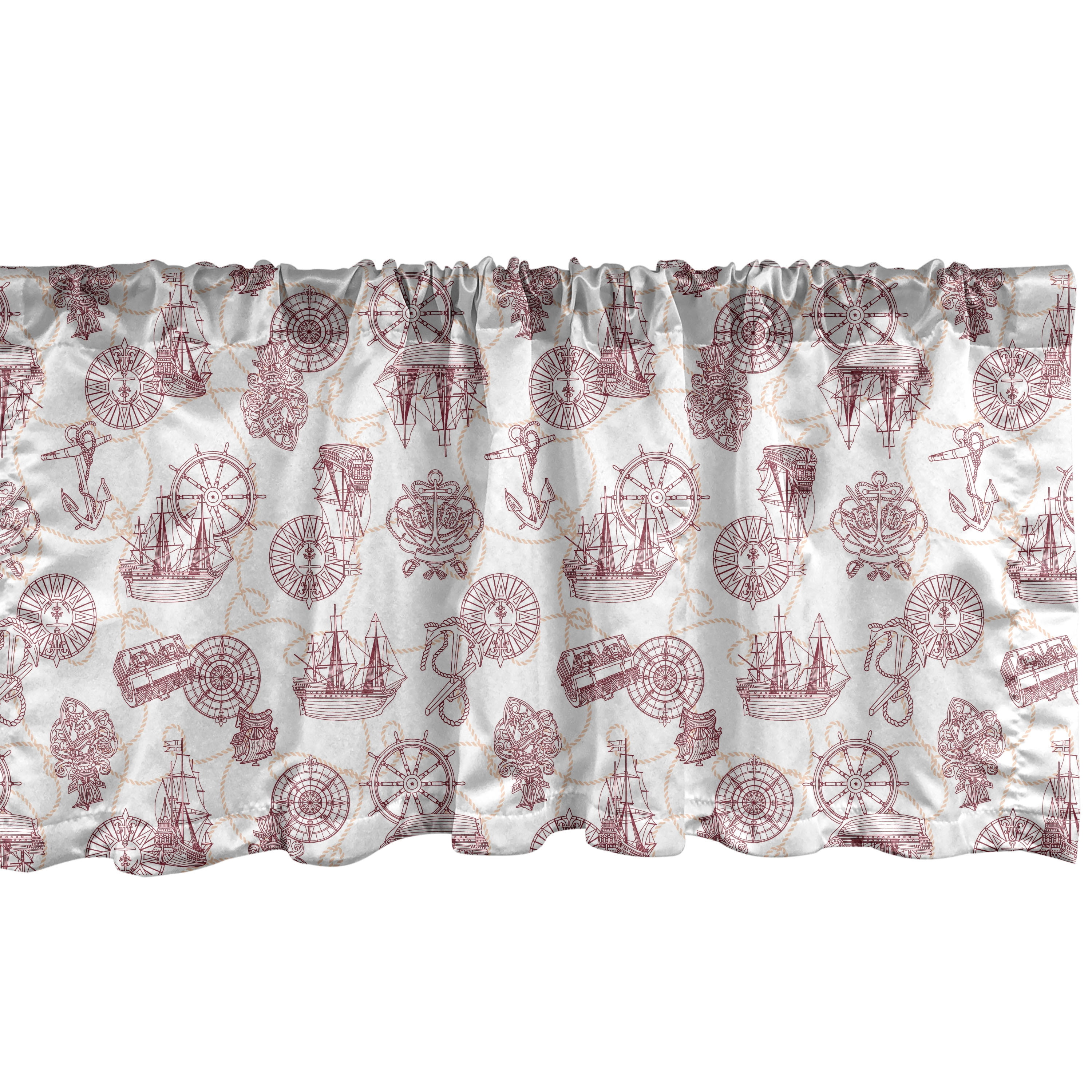 Ambesonne Nautical Valance Pack of 2, Ship Compass Wheel, 54"X12 ...